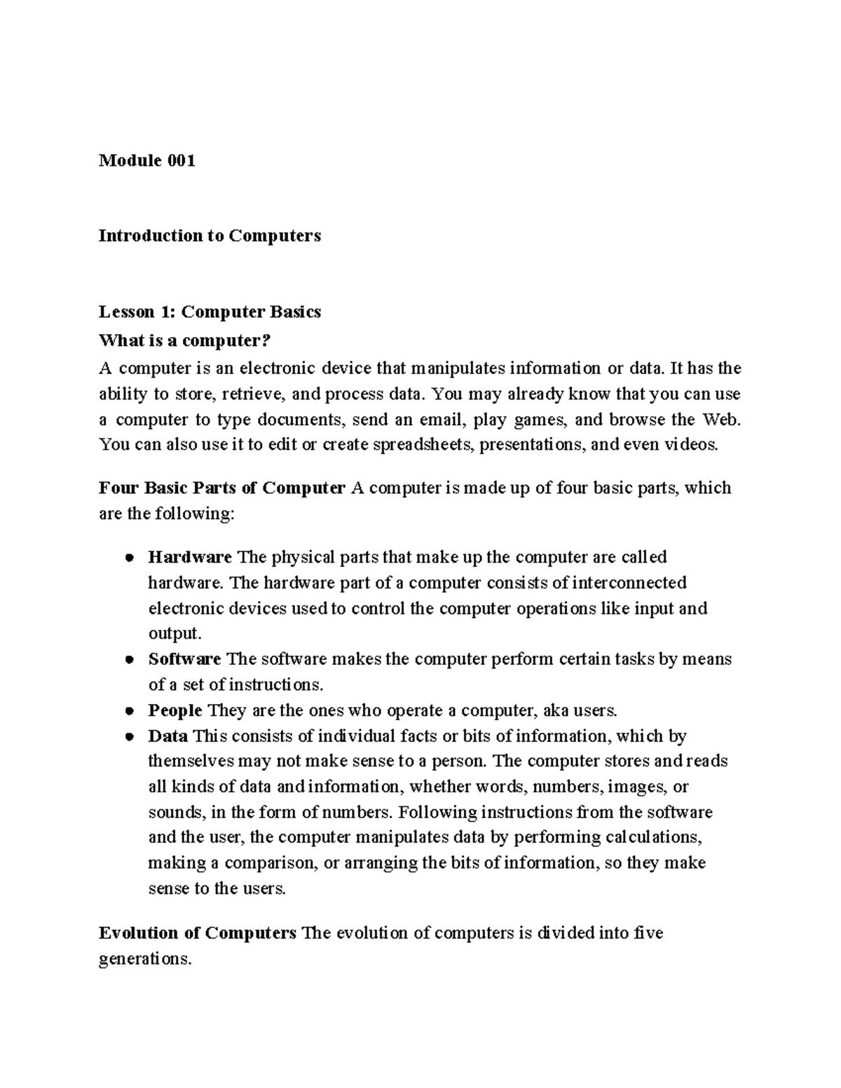 CO1- Misla 6111 - DOTN TTTTTT - Module 001 Introduction to Computers ...