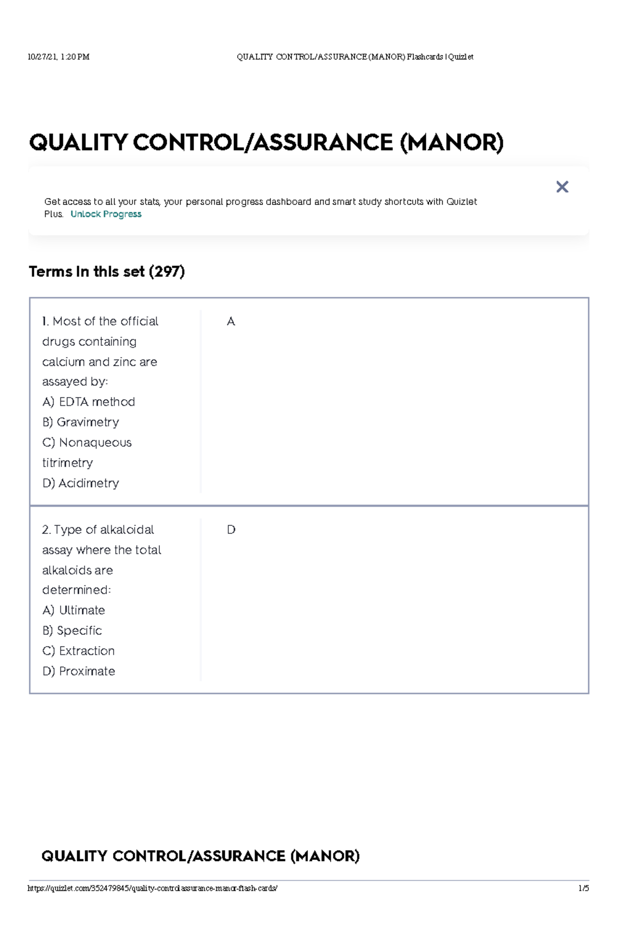 Quality Control Assurance ( Manor) Flashcards Quizlet - Q9ALI8= CON86OL ...