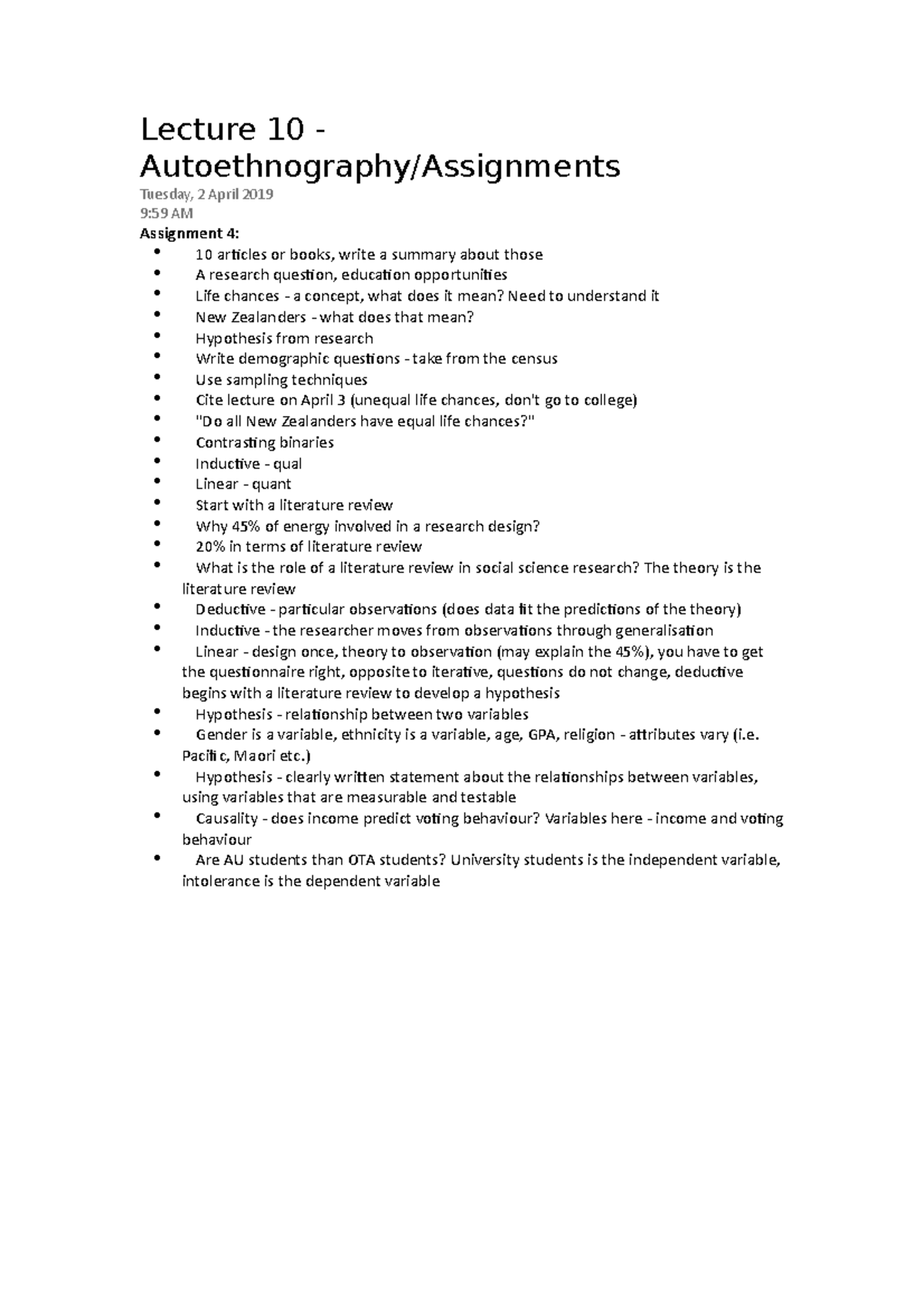 Lecture 10 - Autoethnography/Assignments - Lecture 10 - Autoethnography ...