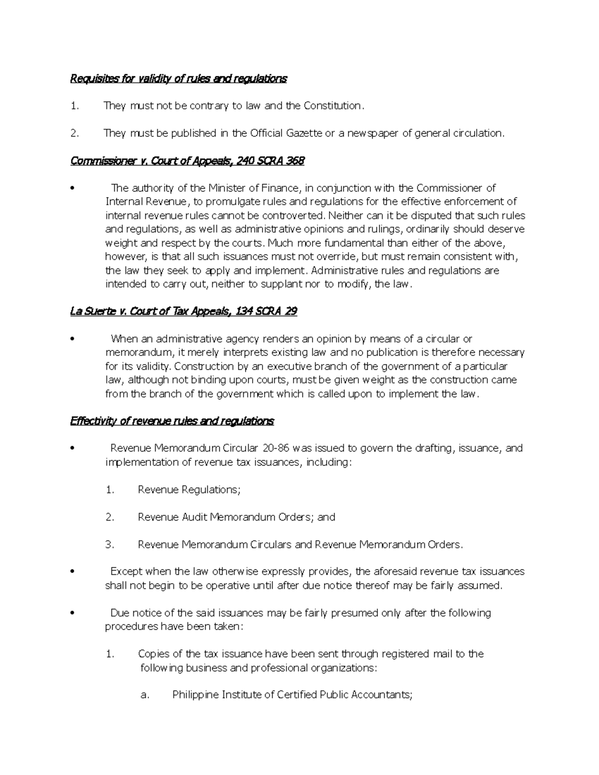 U-Requisites for validity of rules and regulations - They must be ...