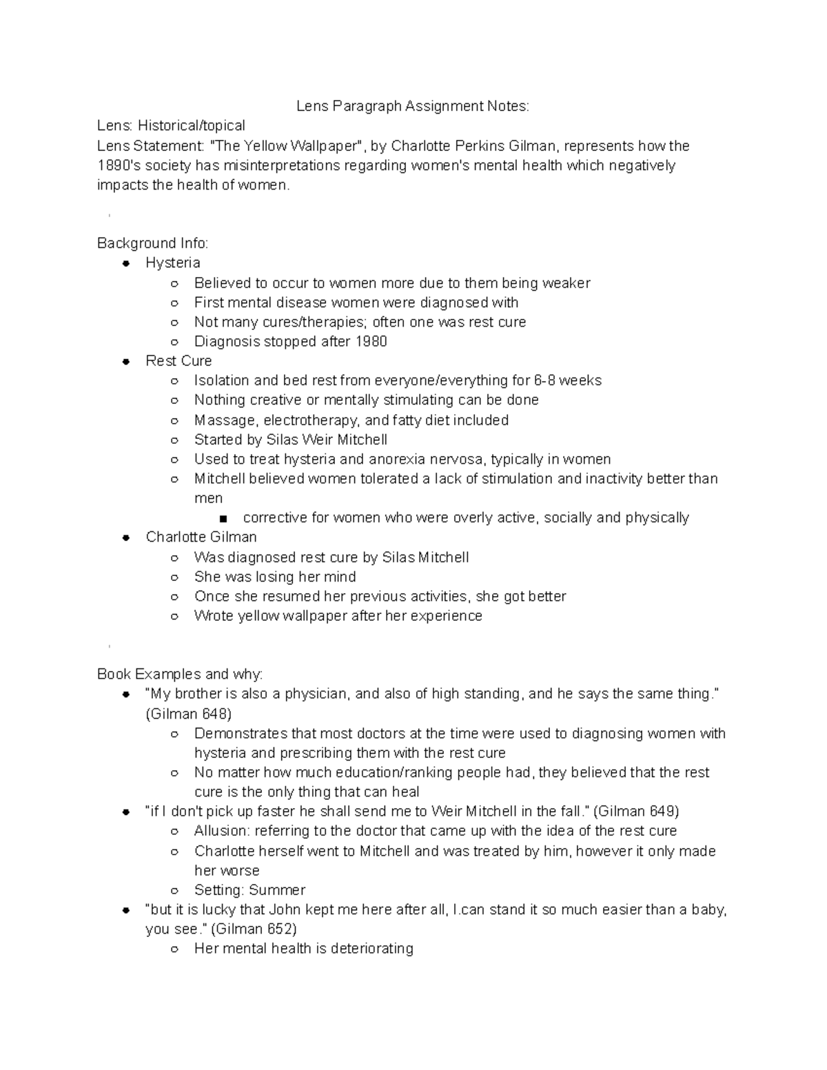 Lens Paragraph Assignment Notes - Lens Paragraph Assignment Notes: Lens ...
