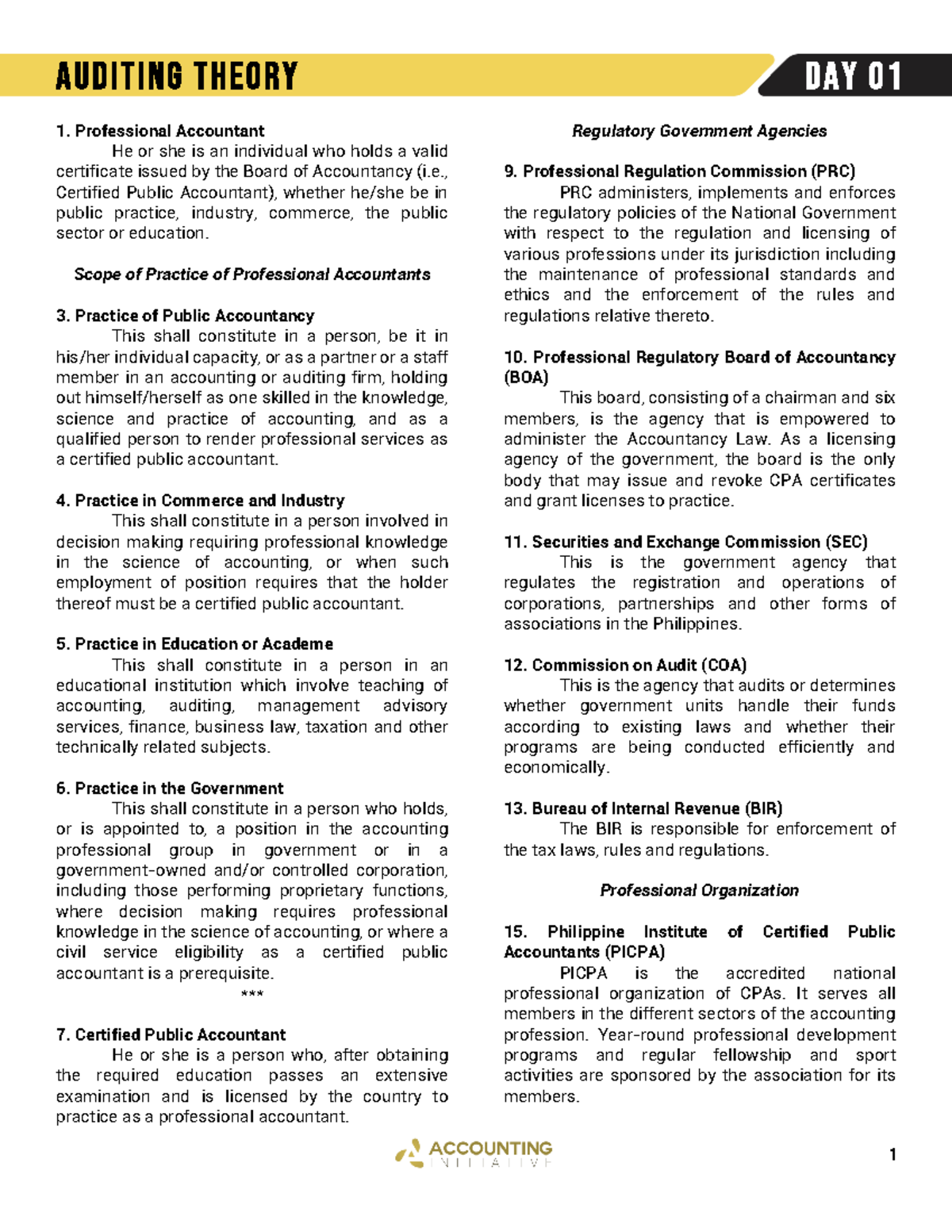 Auditing Theory Day 01 - Auditing theory d a y 01 1 1. Professional ...
