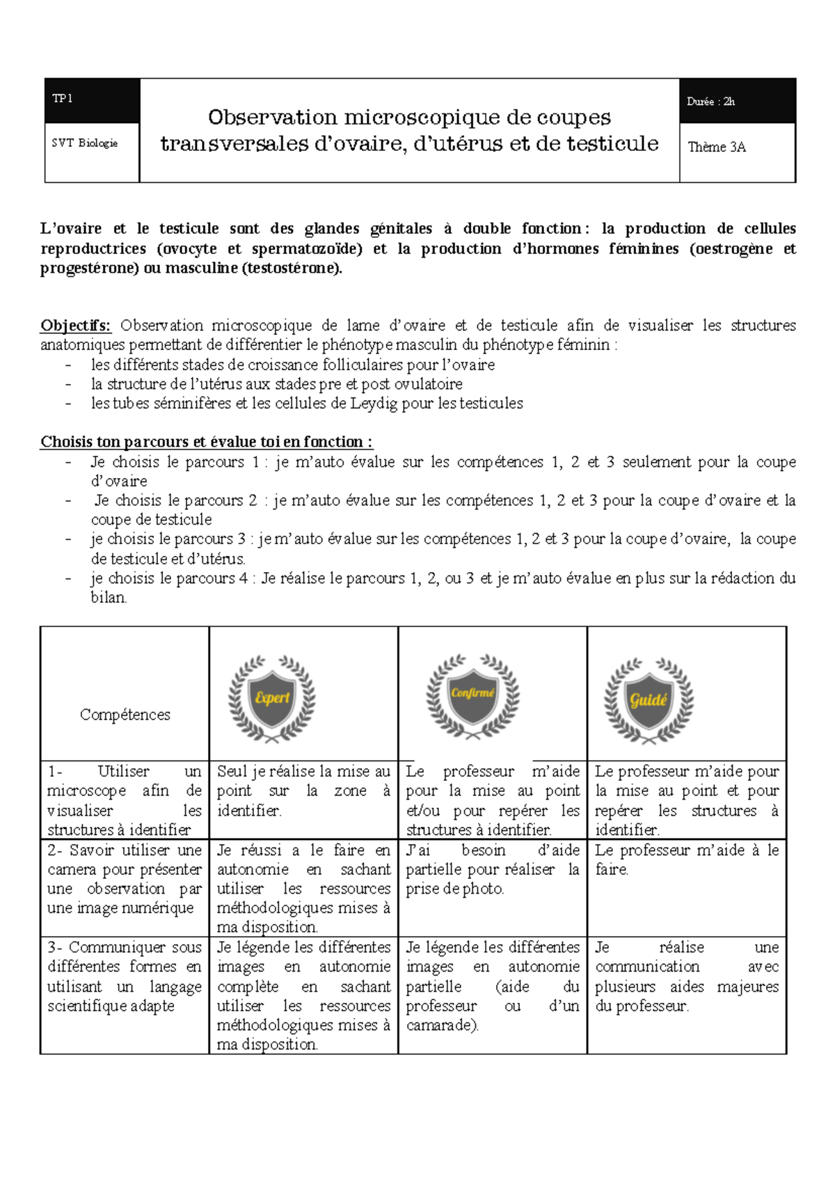 Tp 1 observation microscopique de coupes transversales d ovaire d ...