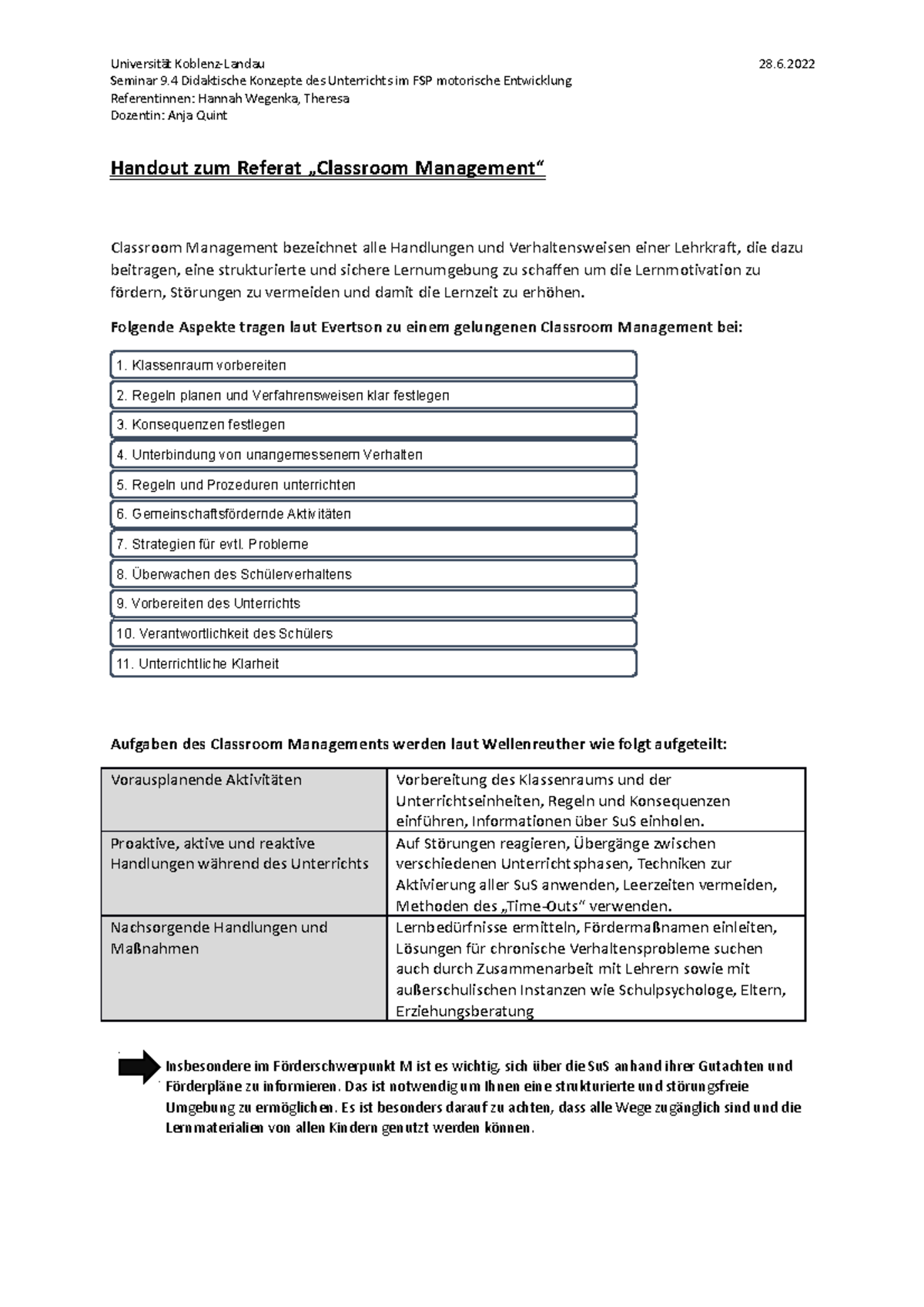 Handout Classroom-Management - Universität Koblenz-Landau 28. Seminar 9 ...