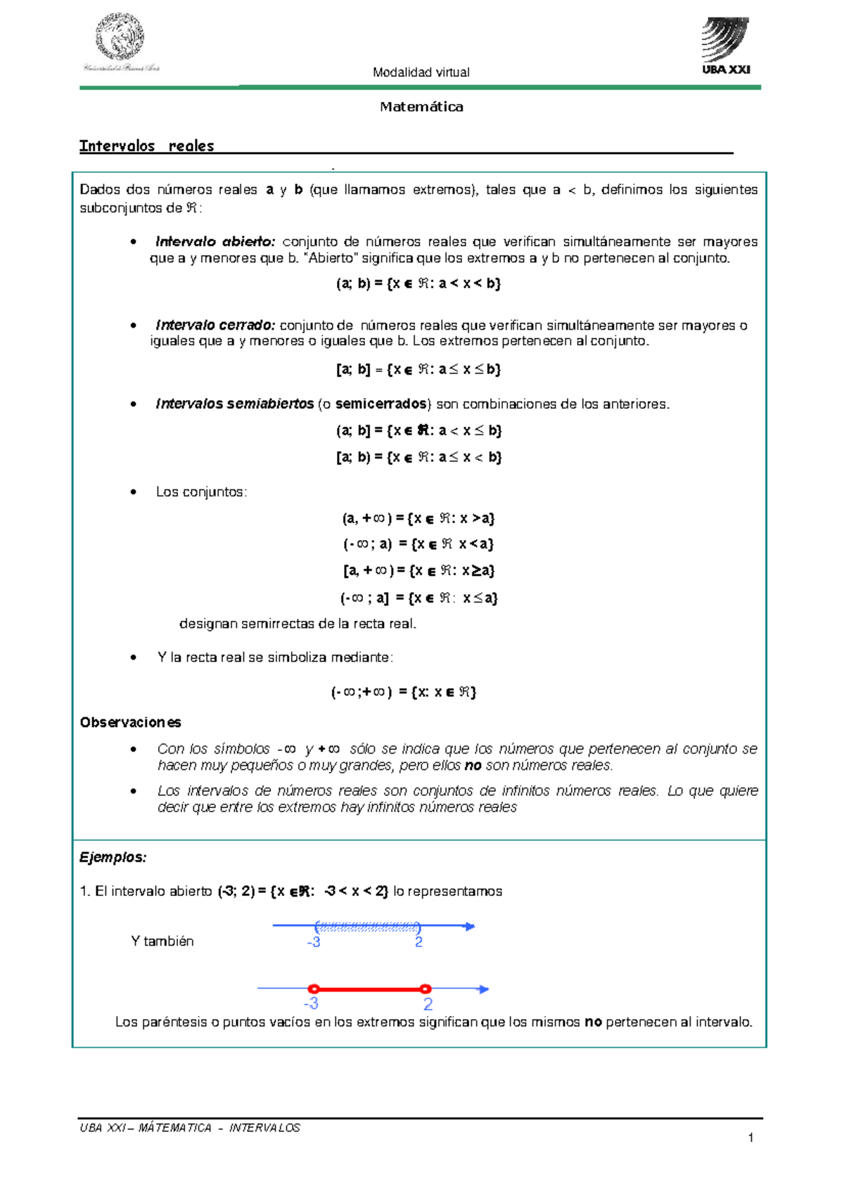 1. Intervalos - ......... - Modalidad virtual Matem·tica Intervalos reales . Dados dos números ...