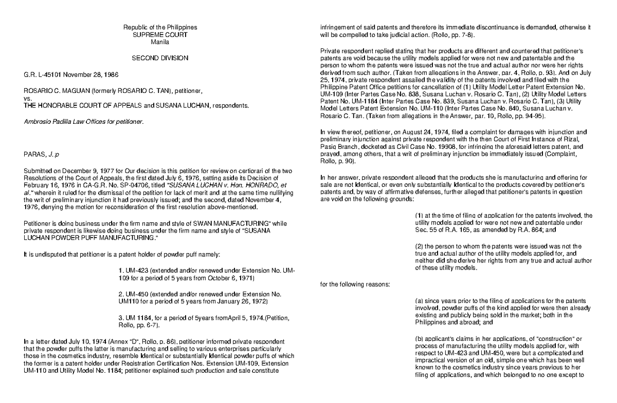 IPL Patent Cases - Republic of the Philippines SUPREME COURT Manila ...