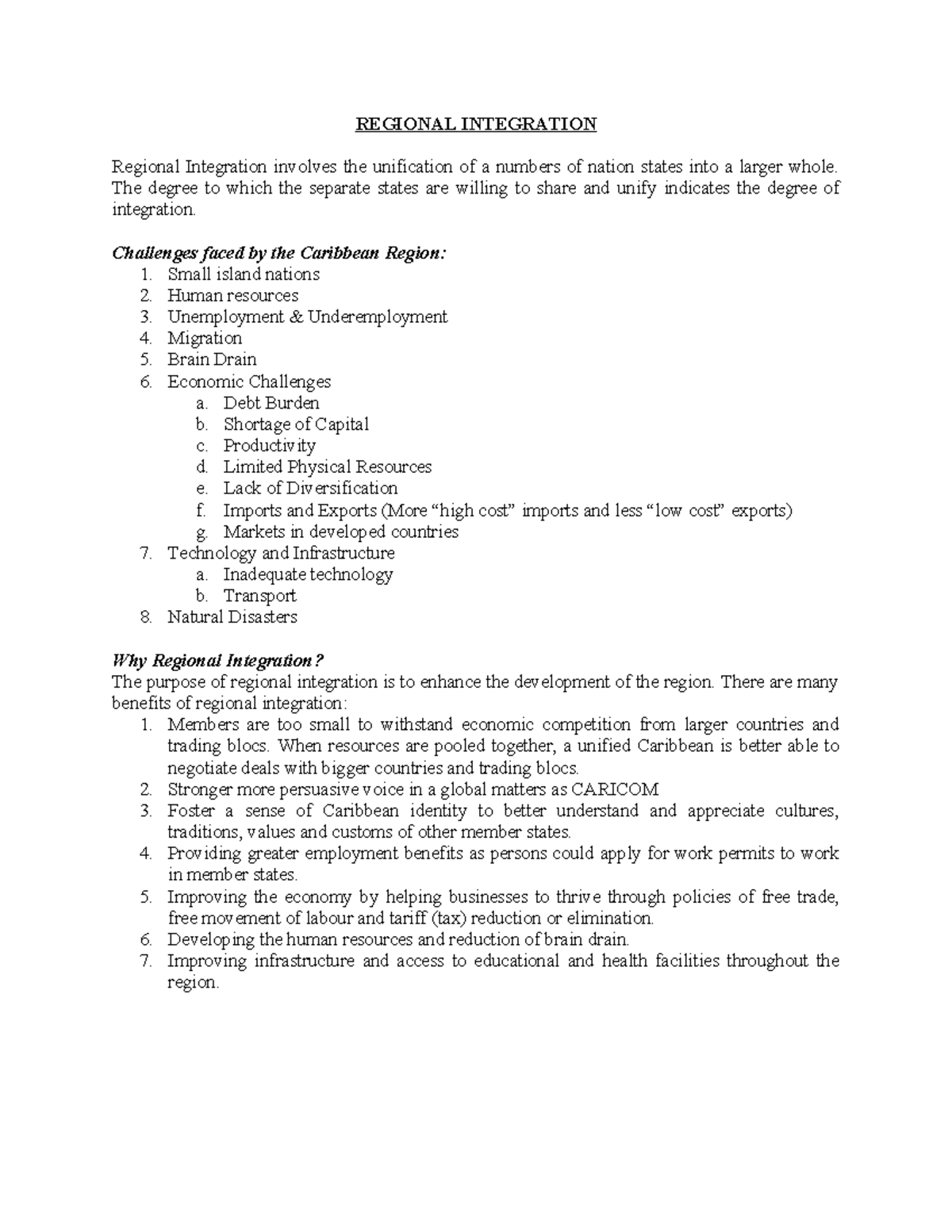 Regional integration notes - REGIONAL INTEGRATION Regional Integration ...