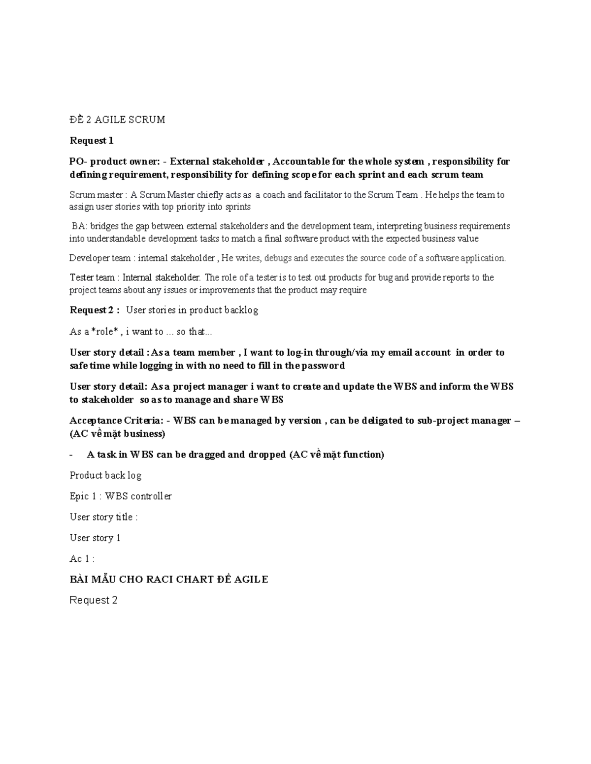 Chua-de buổi 2 -PMG202-spring-23 - Agile - ĐỀ 2 AGILE SCRUM Request 1 ...