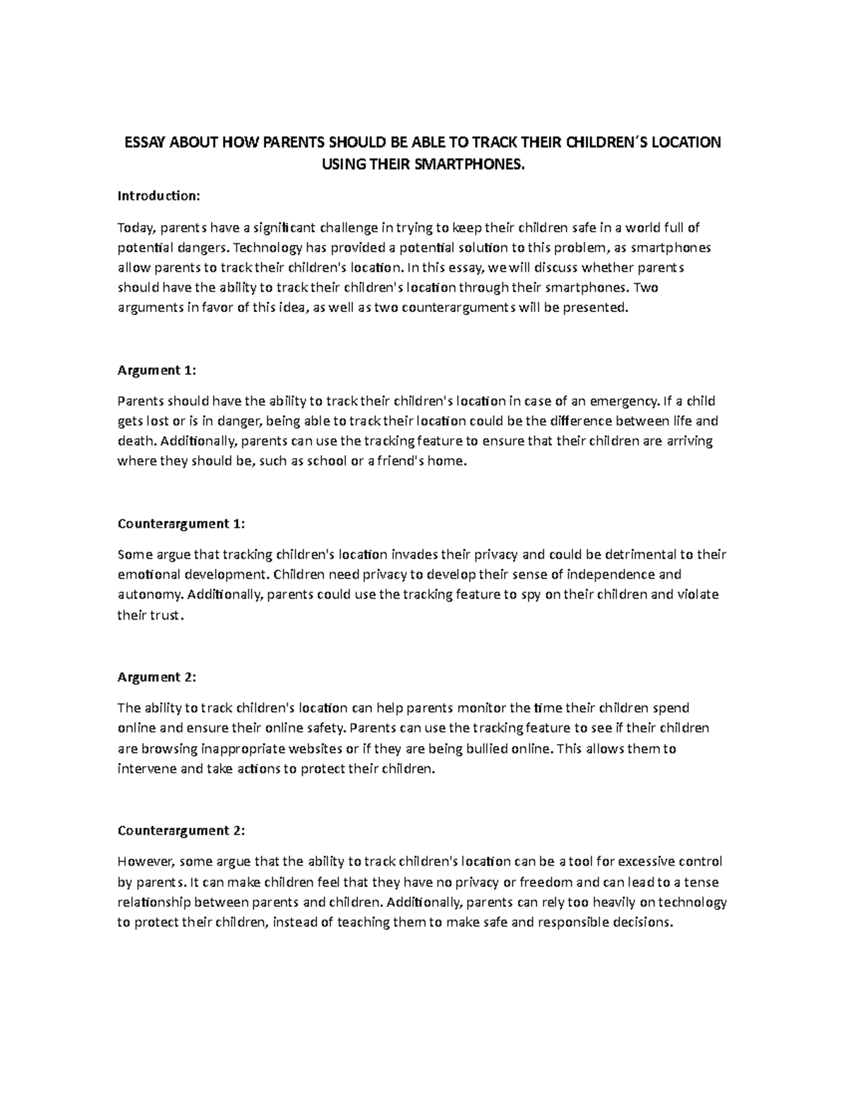Essay About Parents Should BE ABLE TO Track Their Children - ESSAY ...