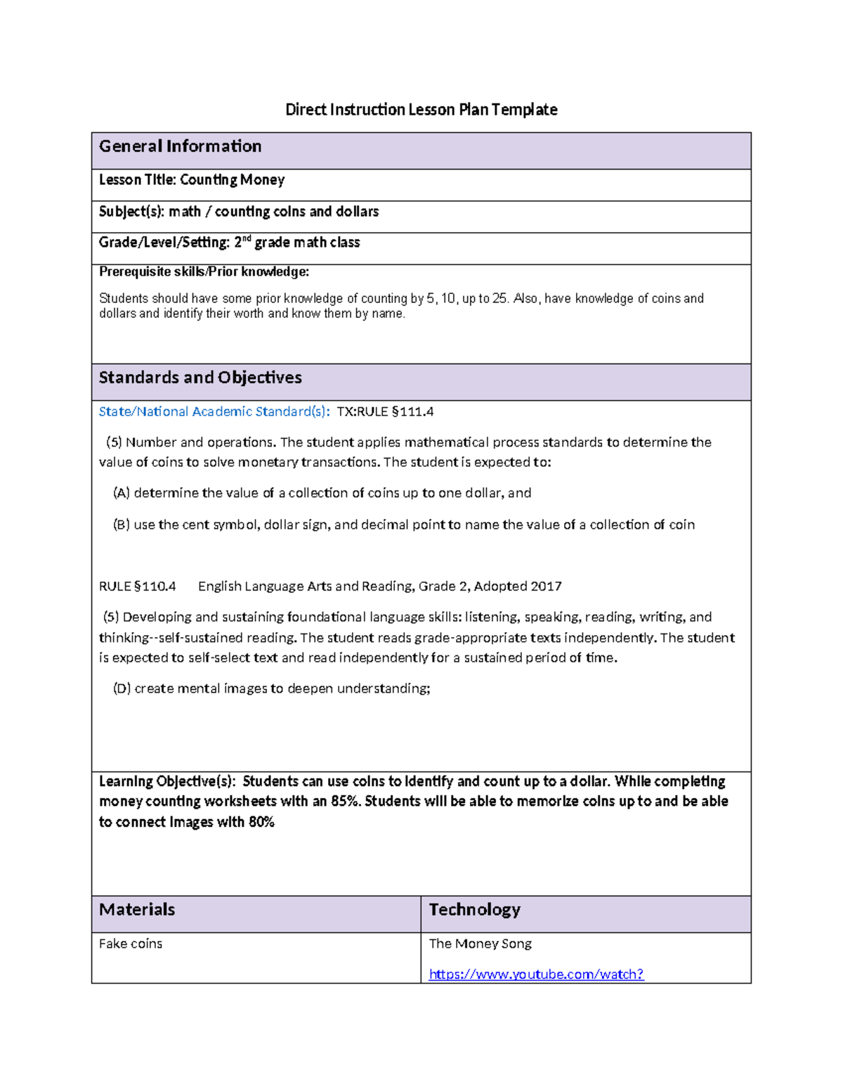 Elem disciplinary lit - task 1 - Direct Instruction Lesson Plan ...