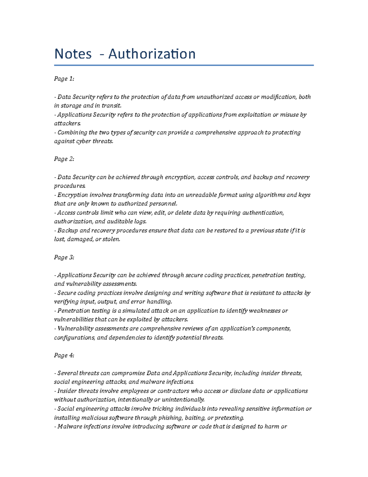 Lecture notes - Authorization - Notes - Authorization Page 1: Data ...