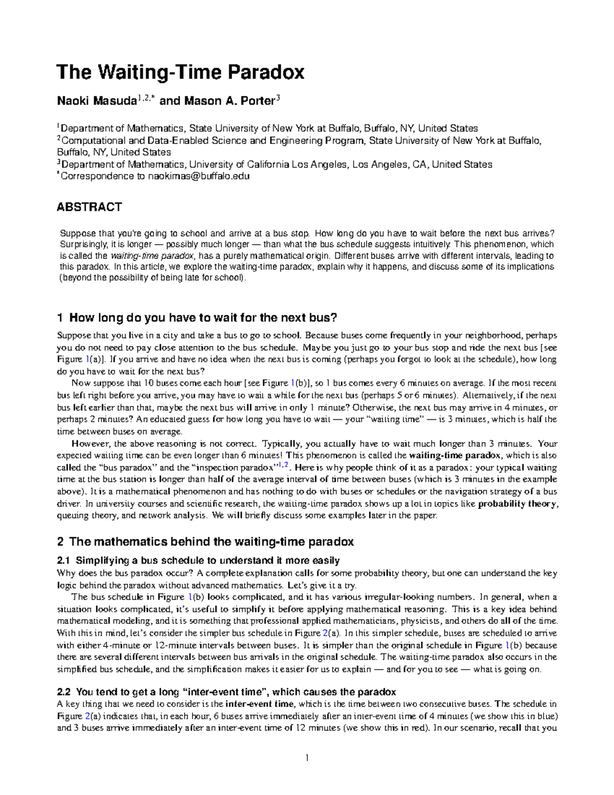 Waiting time for Young Minds v12 resubmitted - The Waiting-Time Paradox Naoki Masuda1,2,* and ...