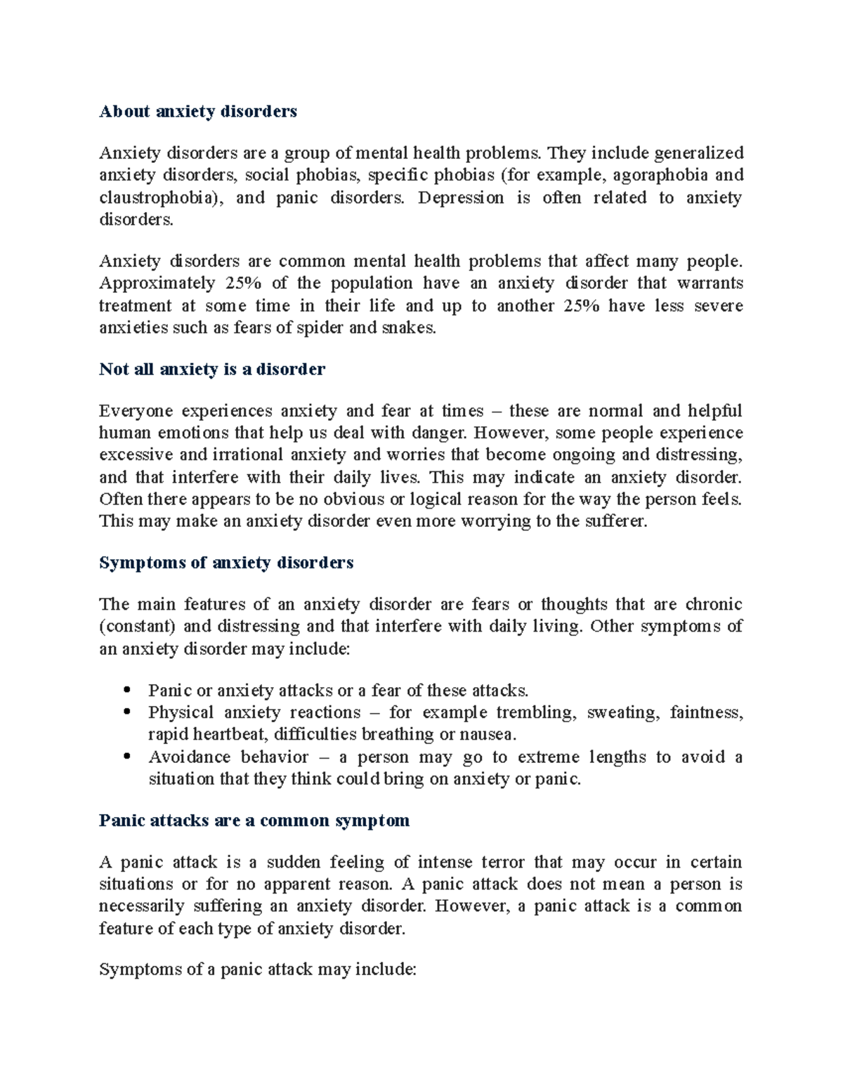 Major psycholocial disoder - About anxiety disorders Anxiety disorders ...