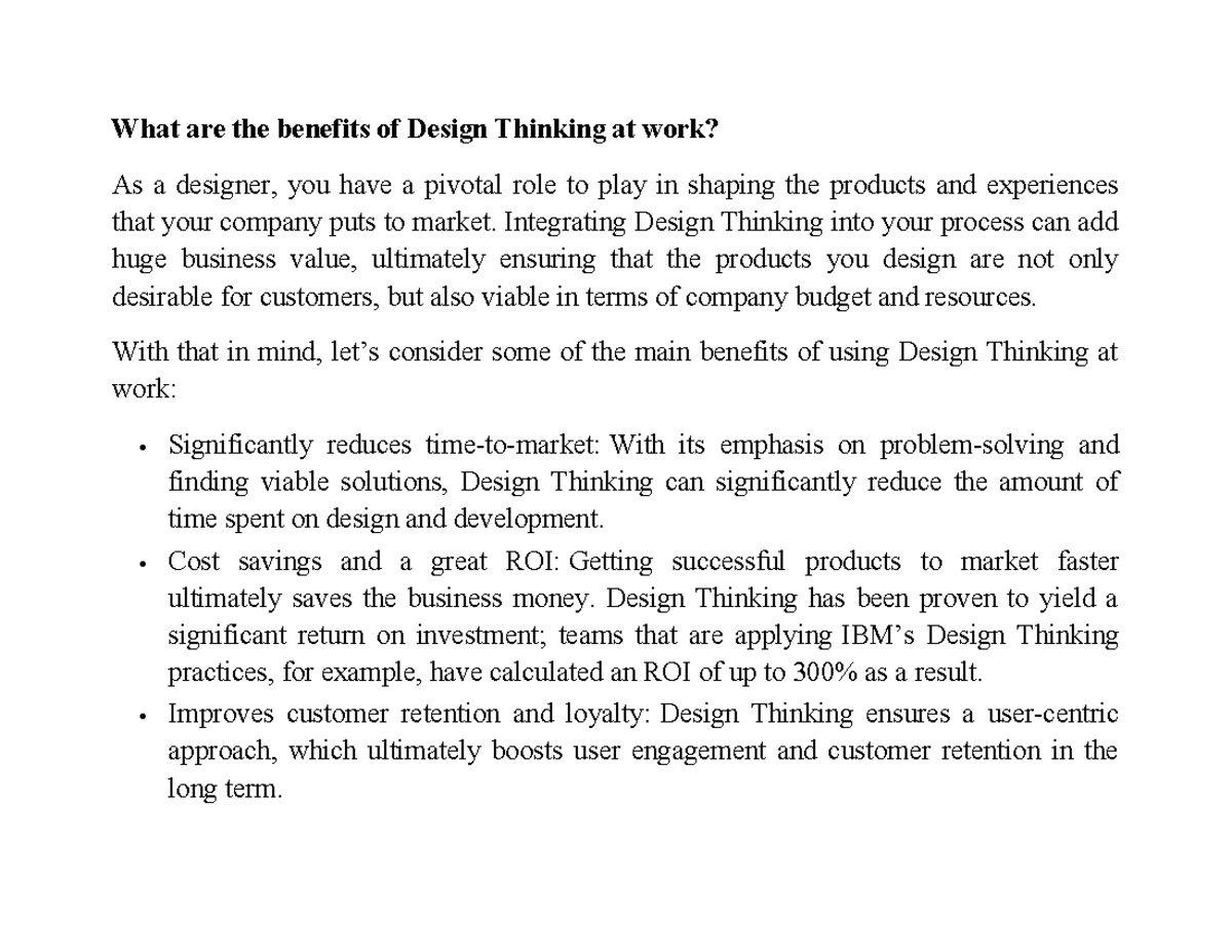 Design thinking benefits and case study - What are the benefits of ...