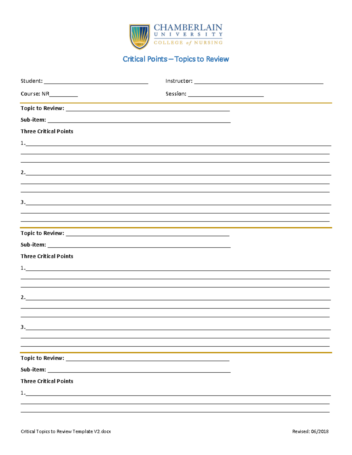 Critical Points Template - Critical Topics to Review Template V2 ...