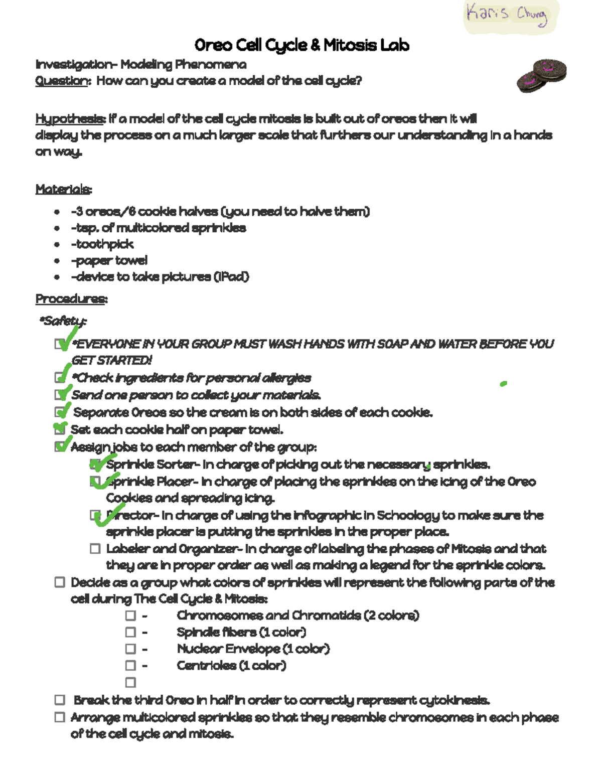 Oreo Cell Cycle & Mitosis Modeling "s - Oreo Cell Cycle & Mitosis Lab ...