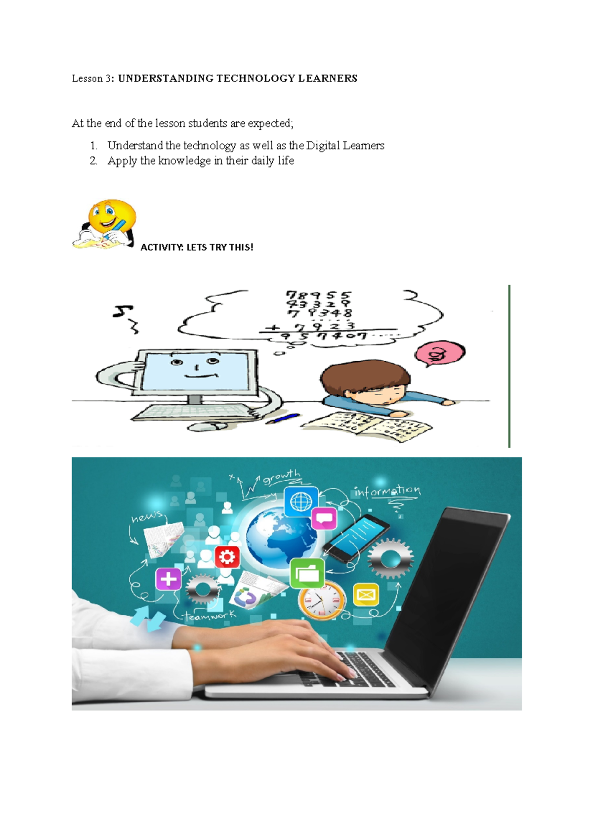 Lesson 3 - For your review - Lesson 3: UNDERSTANDING TECHNOLOGY ...