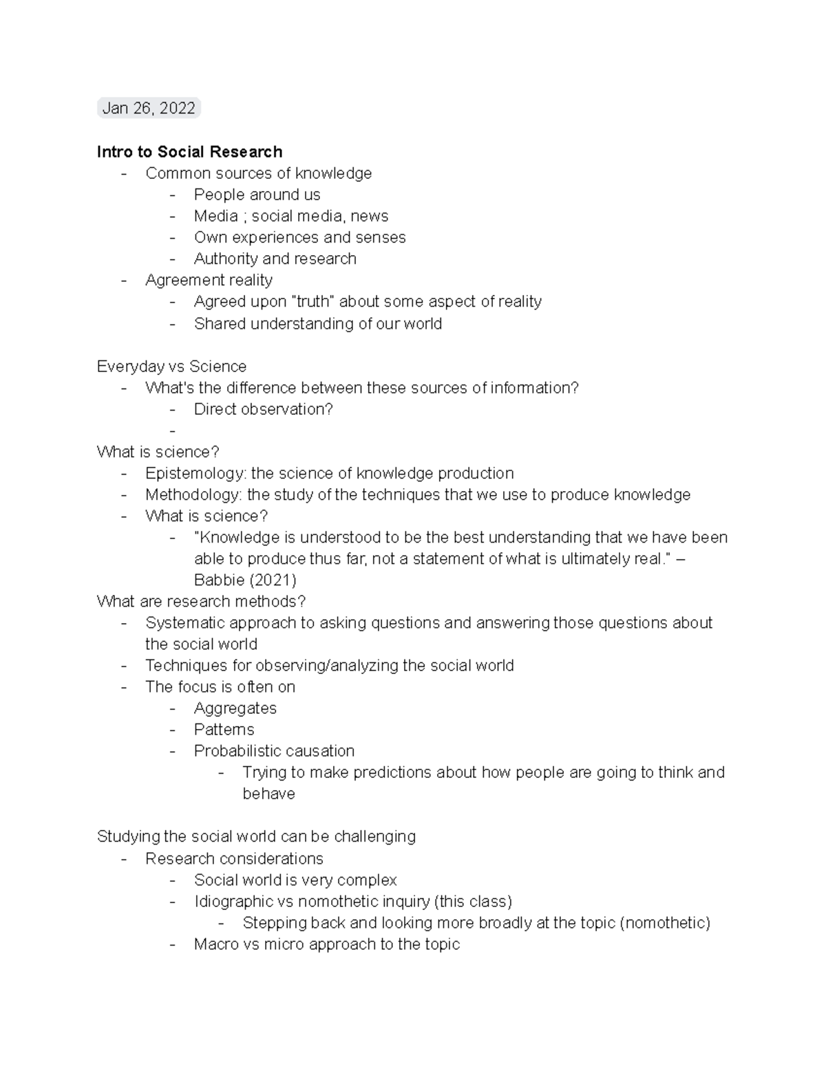 318 notes - Jan 26, 2022 Intro to Social Research - Common sources of ...