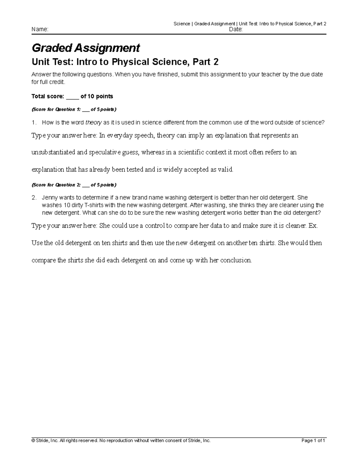 8519251 - Ffff - Science | Graded Assignment | Unit Test: Intro to ...