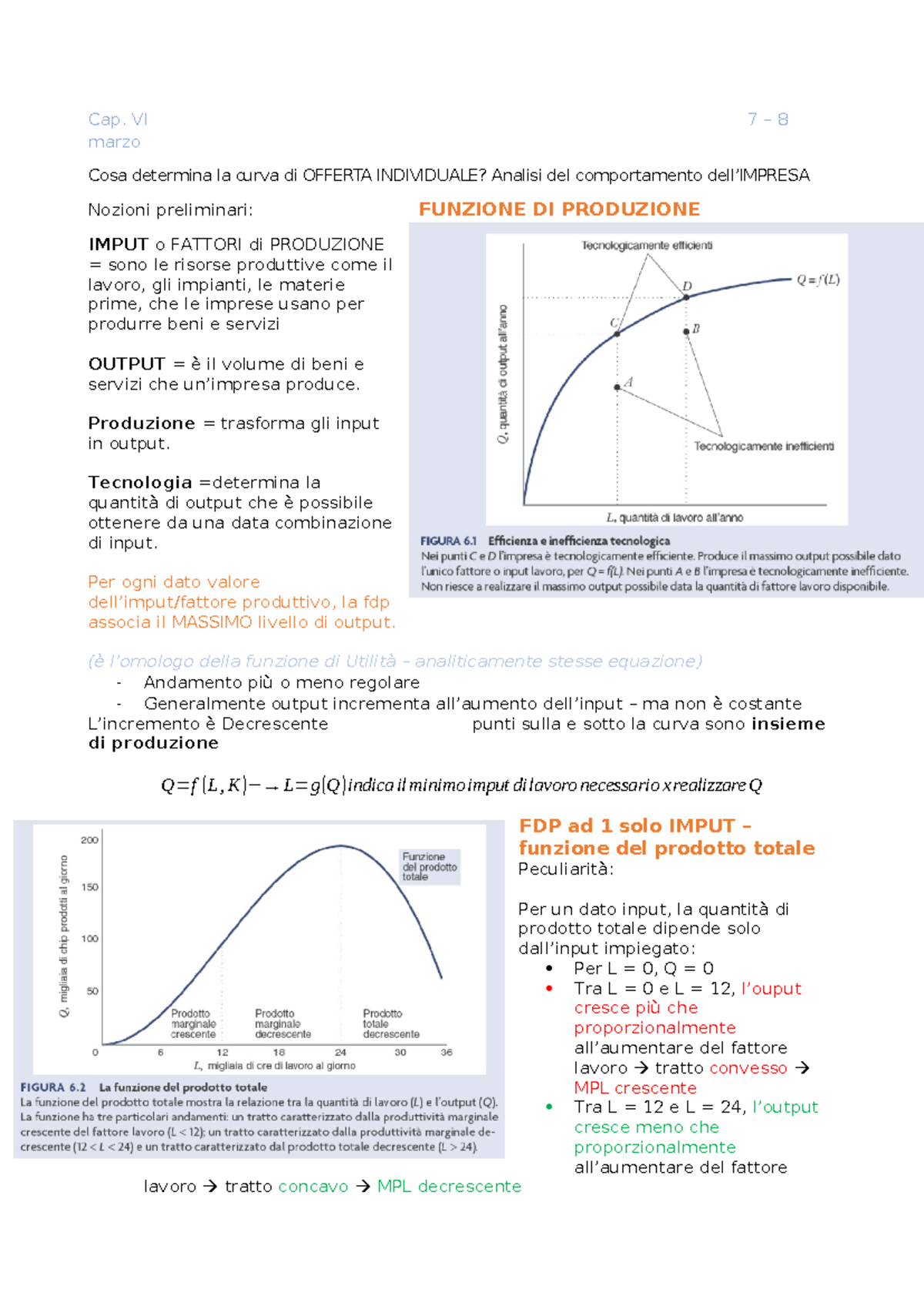 Teoria della Produzione - Cap. VI 7 – 8 marzo Cosa determina la curva ...