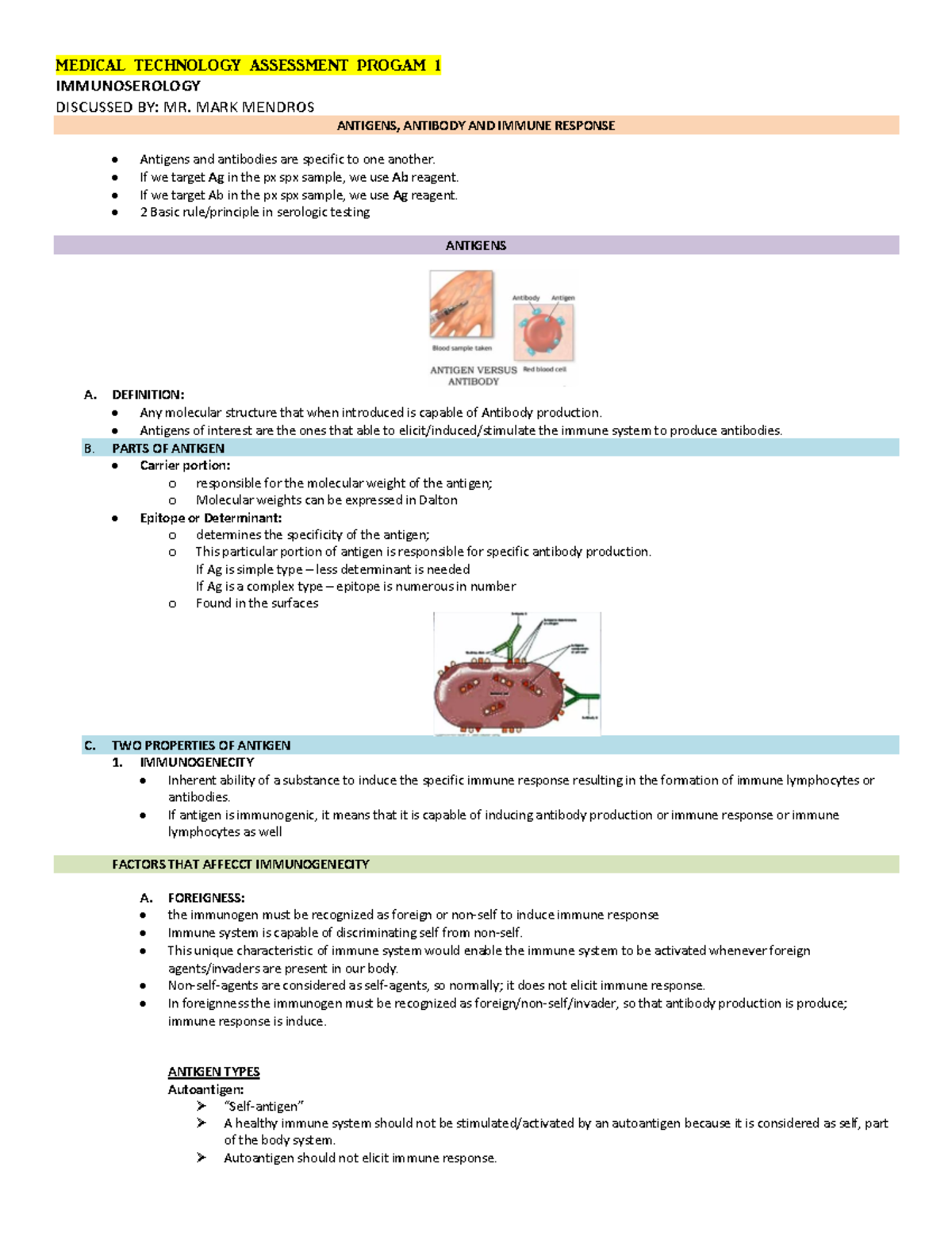 MTAP 1-Immunosero - ctto - IMMUNOSEROLOGY DISCUSSED BY: MR. MARK ...