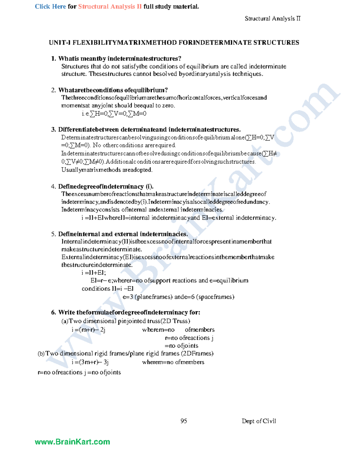 048 - CE6602 Structural Analysis II - Important Questions - Click Here ...