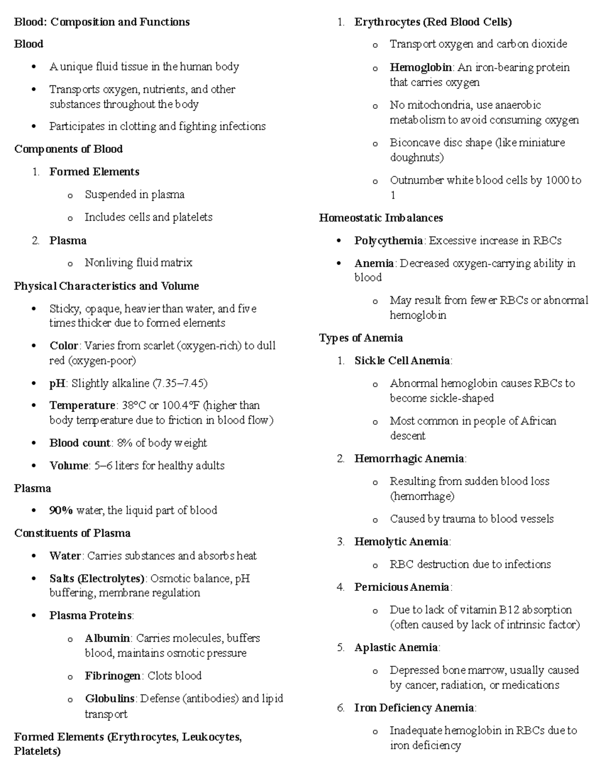 Blood - short notes - Blood: Composition and Functions Blood A unique ...