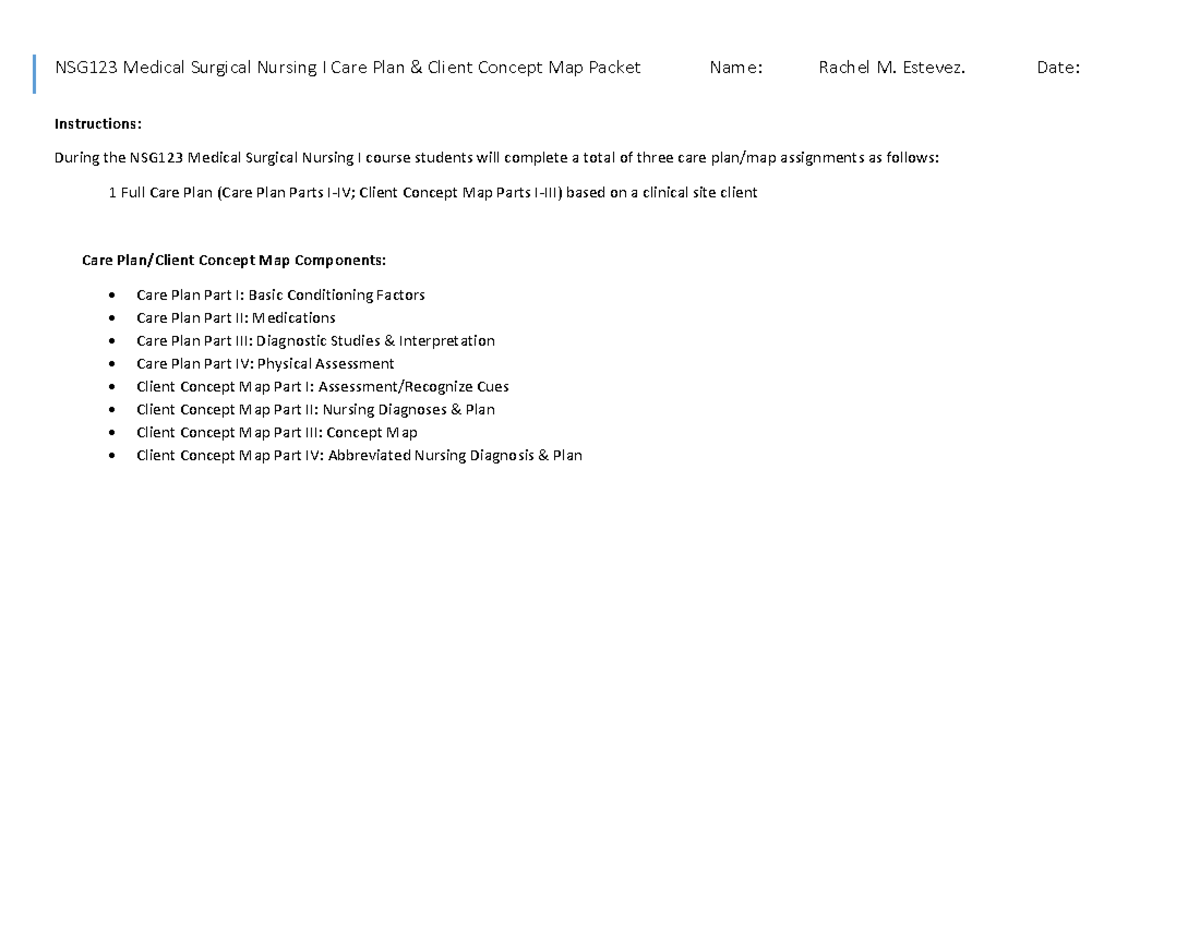 Auto Recovery save of NSG123 Care Plan Client Concept Map Packet Final 1.17.24 - NSG123 Medical ...
