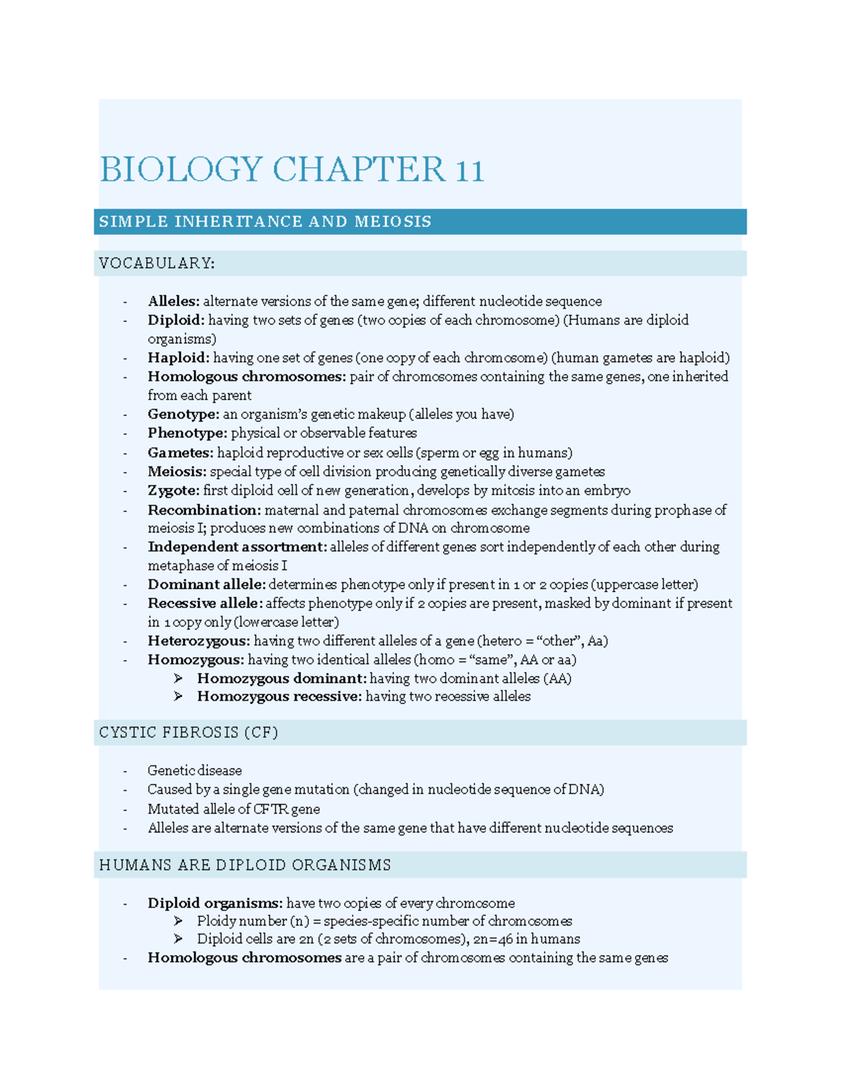 Biology Chapter 11 - BIOLOGY CHAPTER 11 SIMPLE INHERITANCE AND MEIOSIS ...