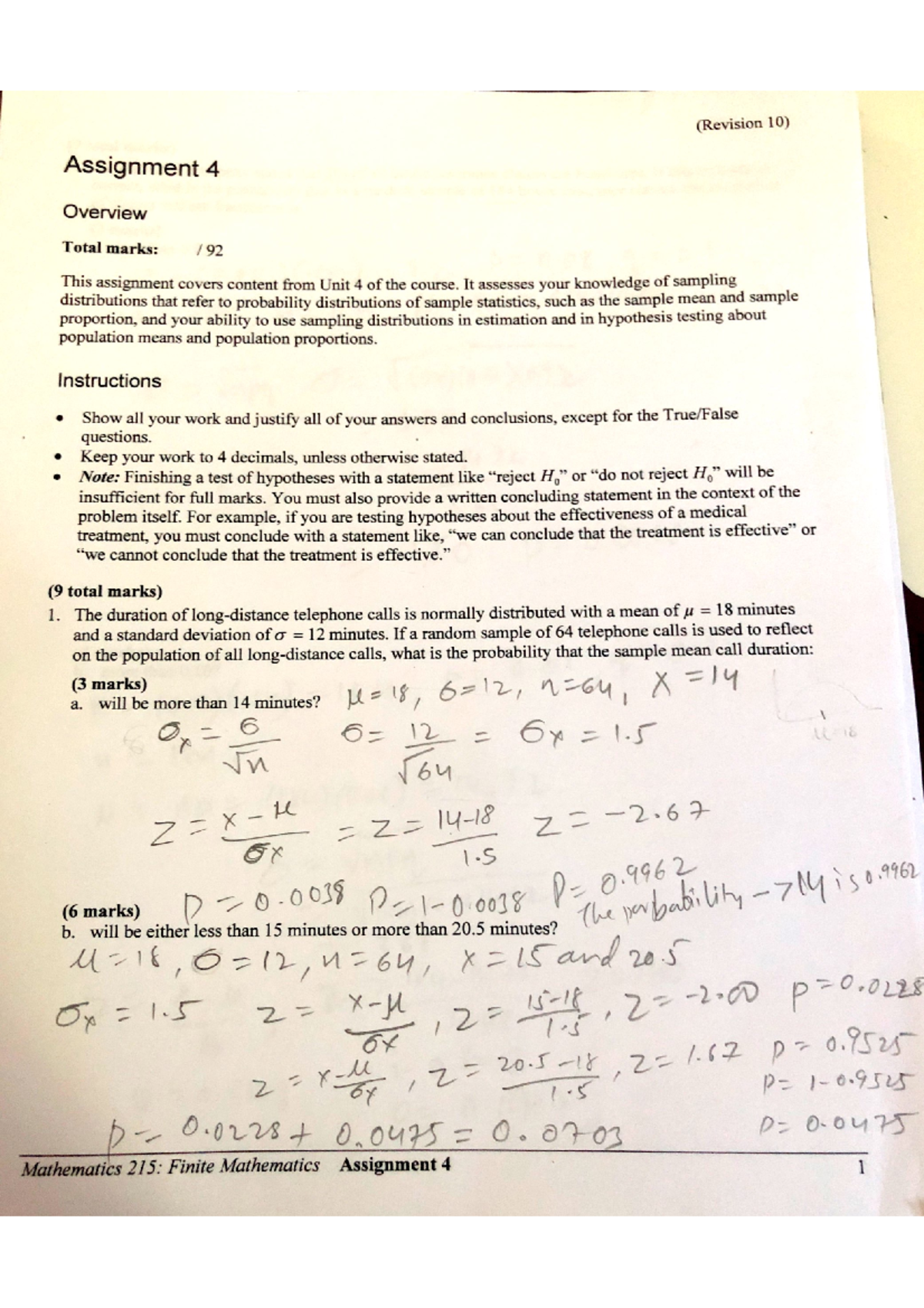 Math Assignment 4 - Math 215 - AU - Studocu
