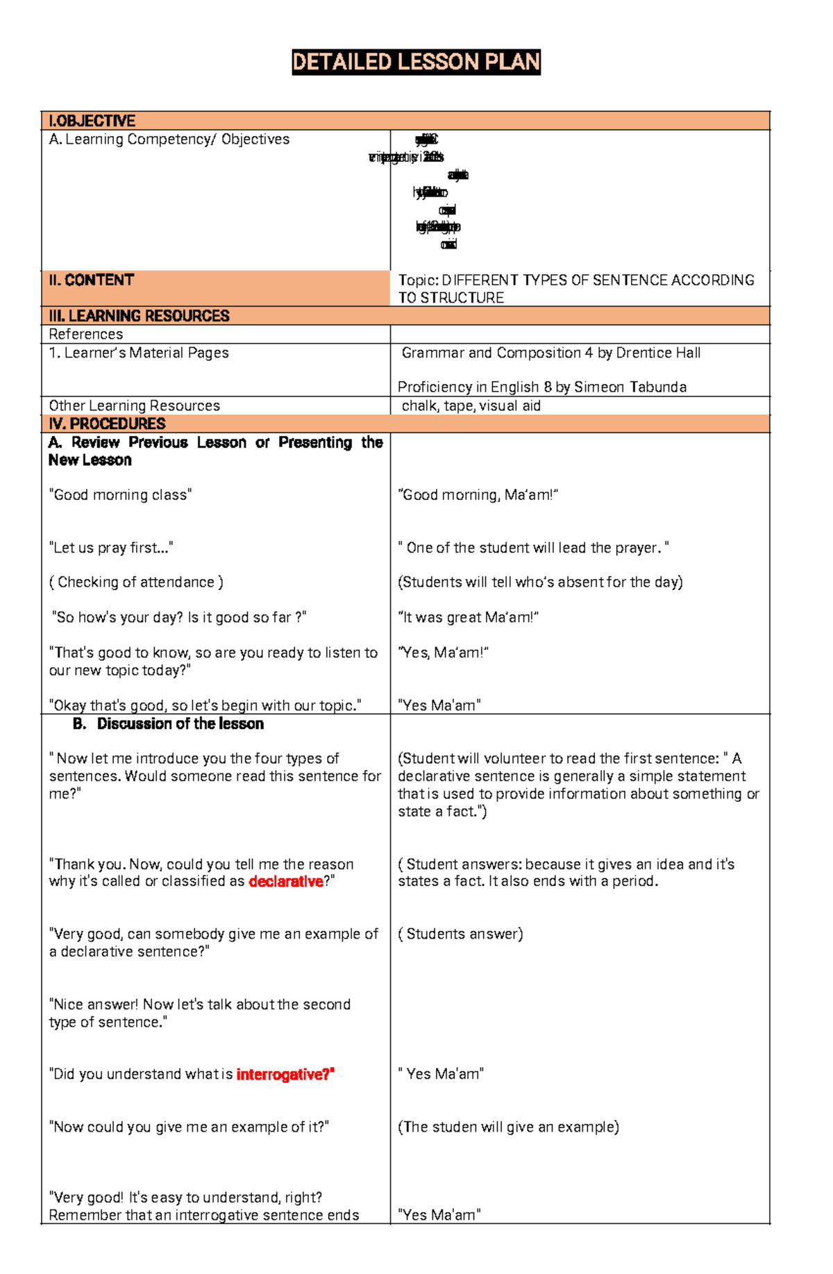( Lesson PLAN) MC ELT 3 - A detailed less - DETAILED LESSON PLAN I A ...