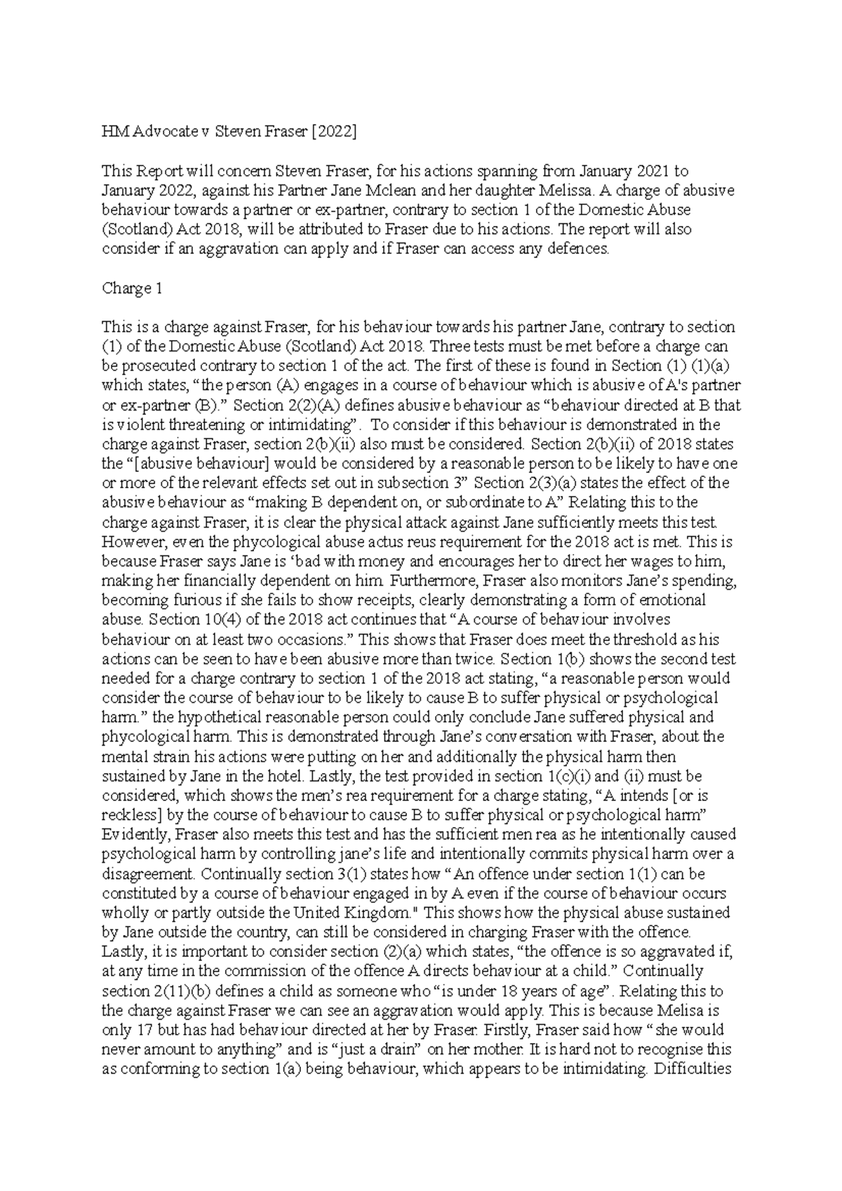 HM Advocate v Steven Fraser - A charge of abusive behaviour towards a ...