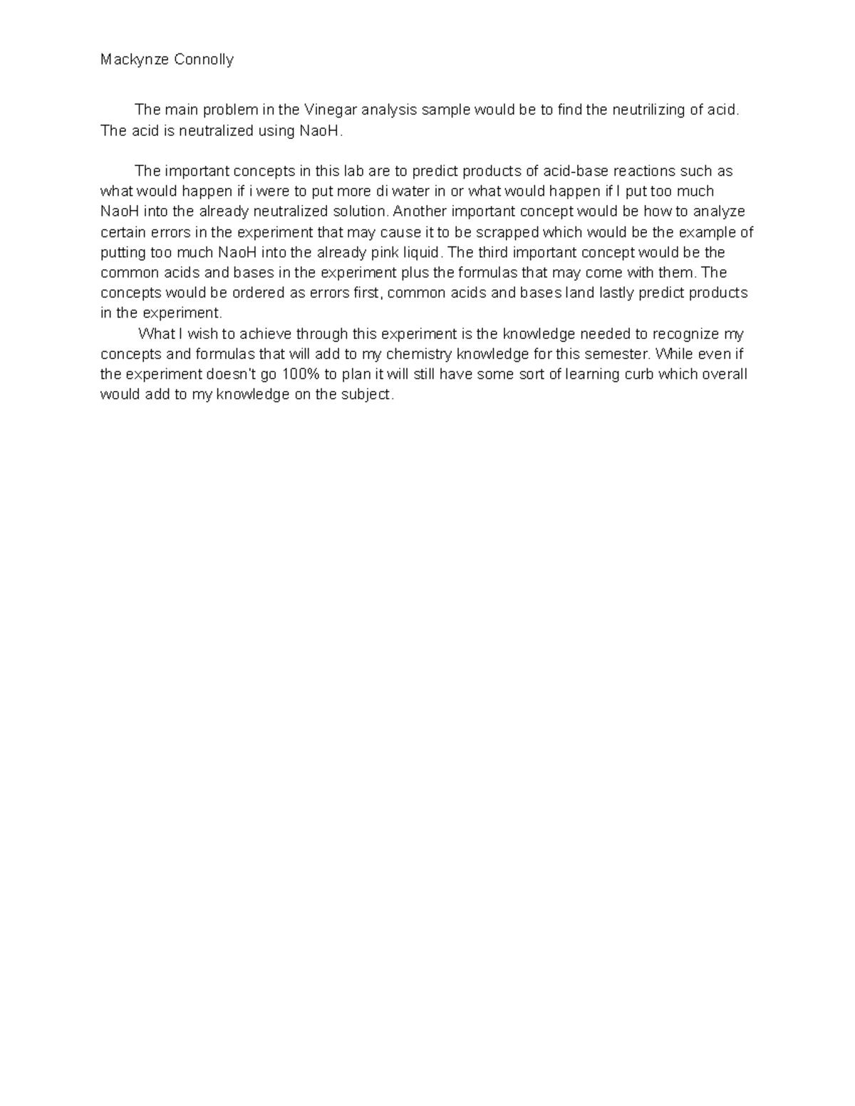 Formal practice introduction - Mackynze Connolly The main problem in ...