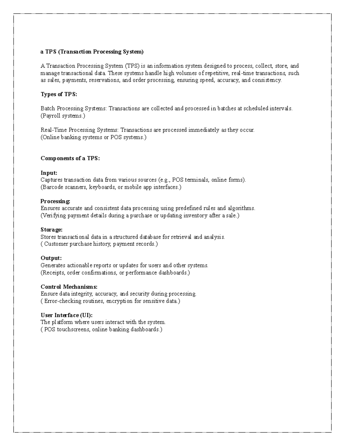 A TPS - MIS - a TPS (Transaction Processing System) A Transaction ...