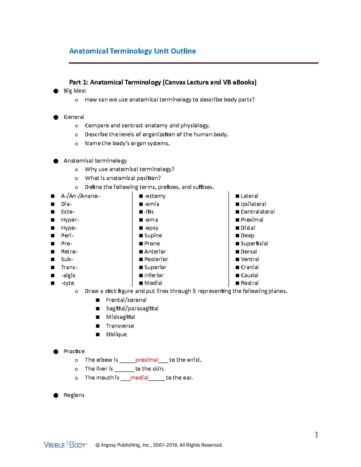 Anatomical Terminology Guided Notes 1 answers - Anatomical Terminology ...