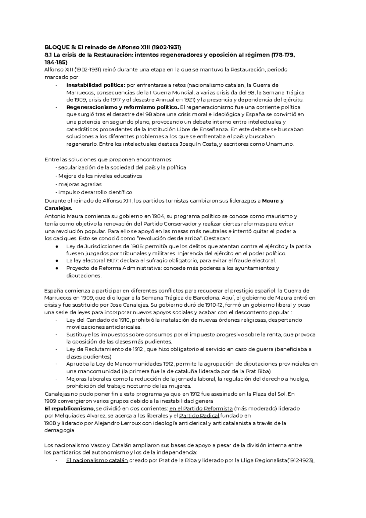 Bloque%208.pdf 2 - historia - BLOQUE 8 : El reinado de Alfonso XIII ...