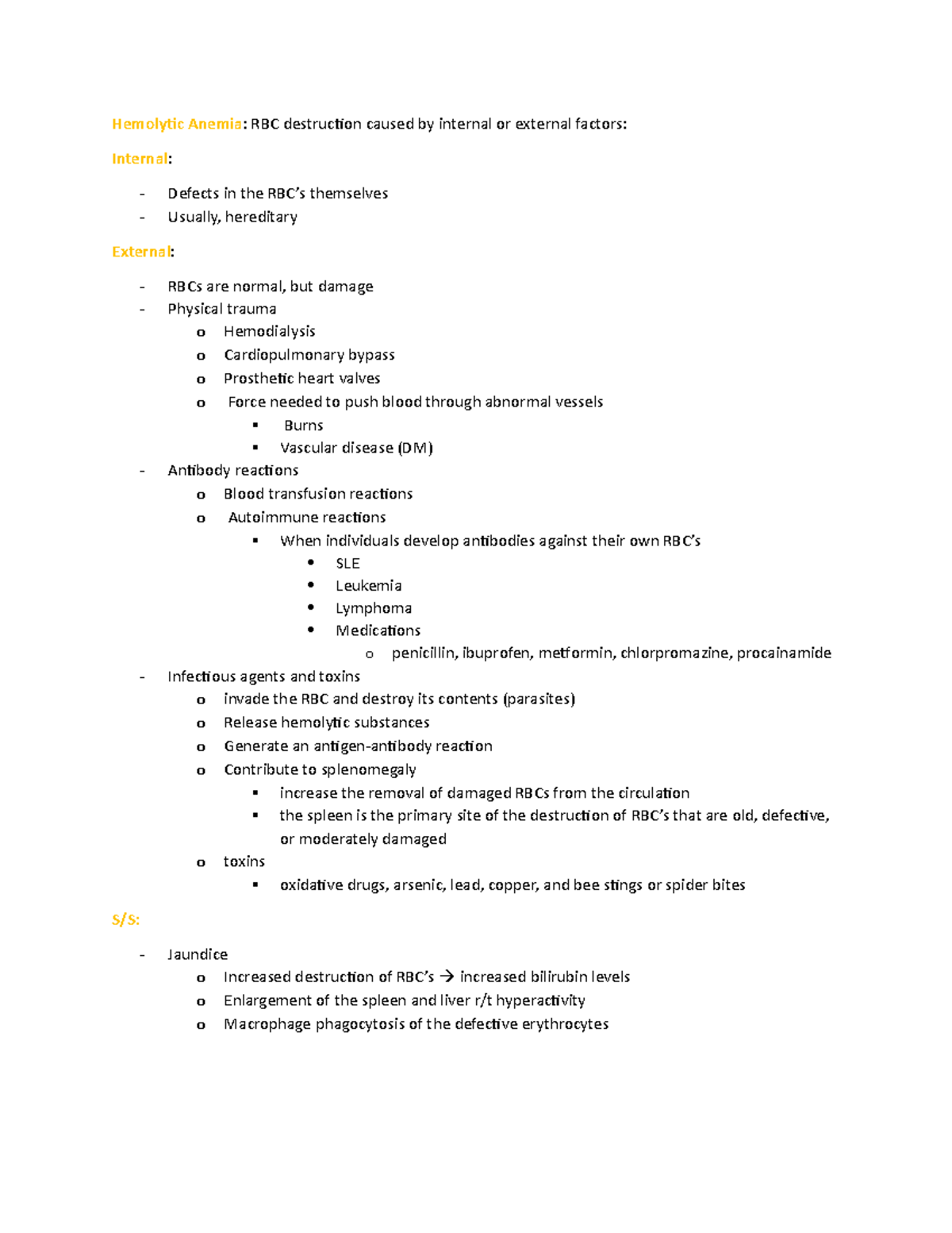 Hemolytic anemia - notes - Hemolytic Anemia: RBC destruction caused by ...