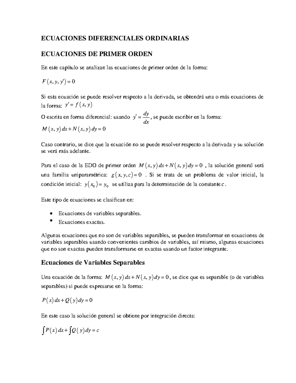 2. Ecuaciones de Primer Orden - ECUACIONES DIFERENCIALES ORDINARIAS ...