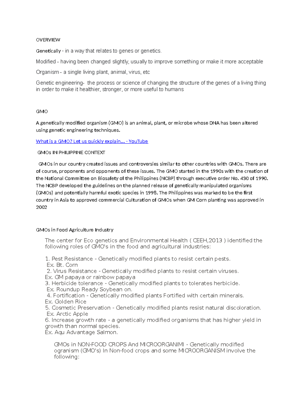 STS Reporting - nothings - OVERVIEW Genetically - in a way that relates ...