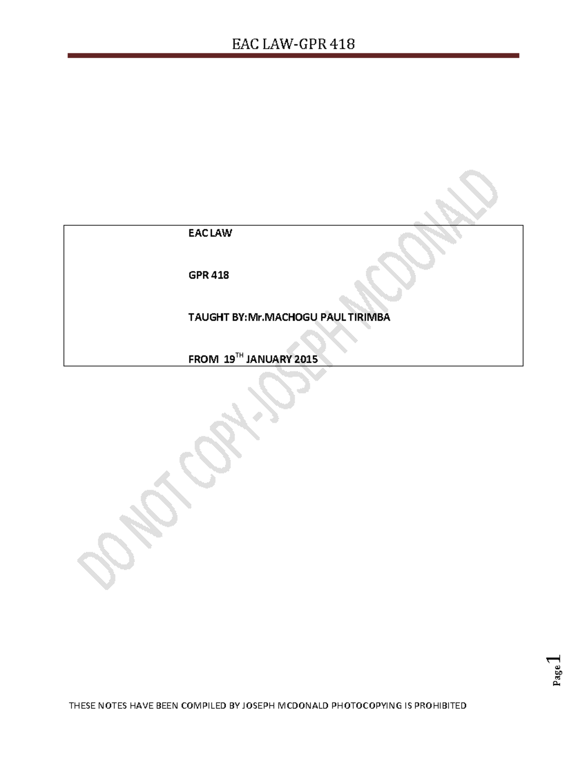 EAC LAW Notes - Page 1 EAC LAW GPR 4 18 TAUGHT BY:Mr PAUL TIRIMBA FROM ...
