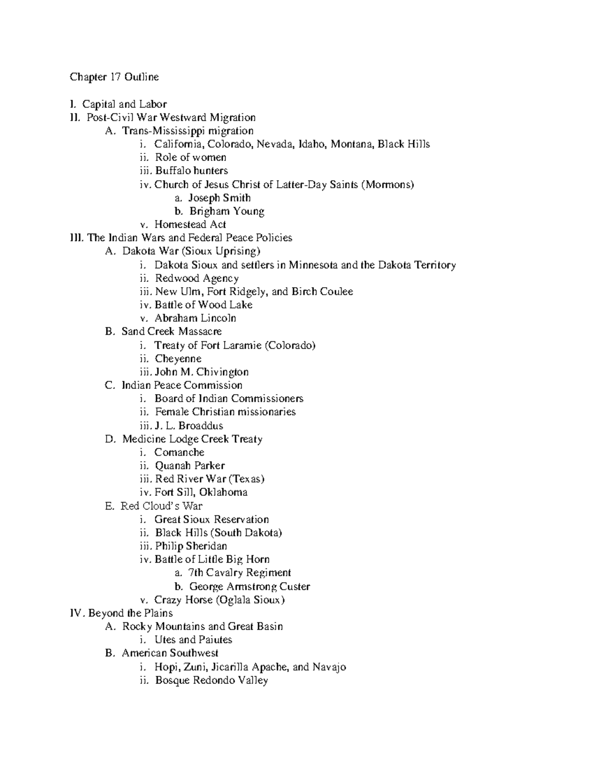 Ch17 outline - Chapter 17 Outline I. Capital and Labor II. Post-Civil ...