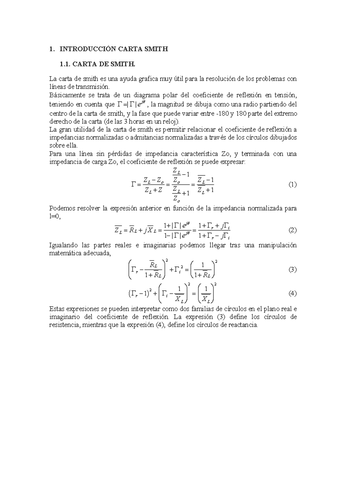 Carta Smith clase - 1. INTRODUCCIÓN CARTA SMITH 1. CARTA DE SMITH. La carta de smith es una ...