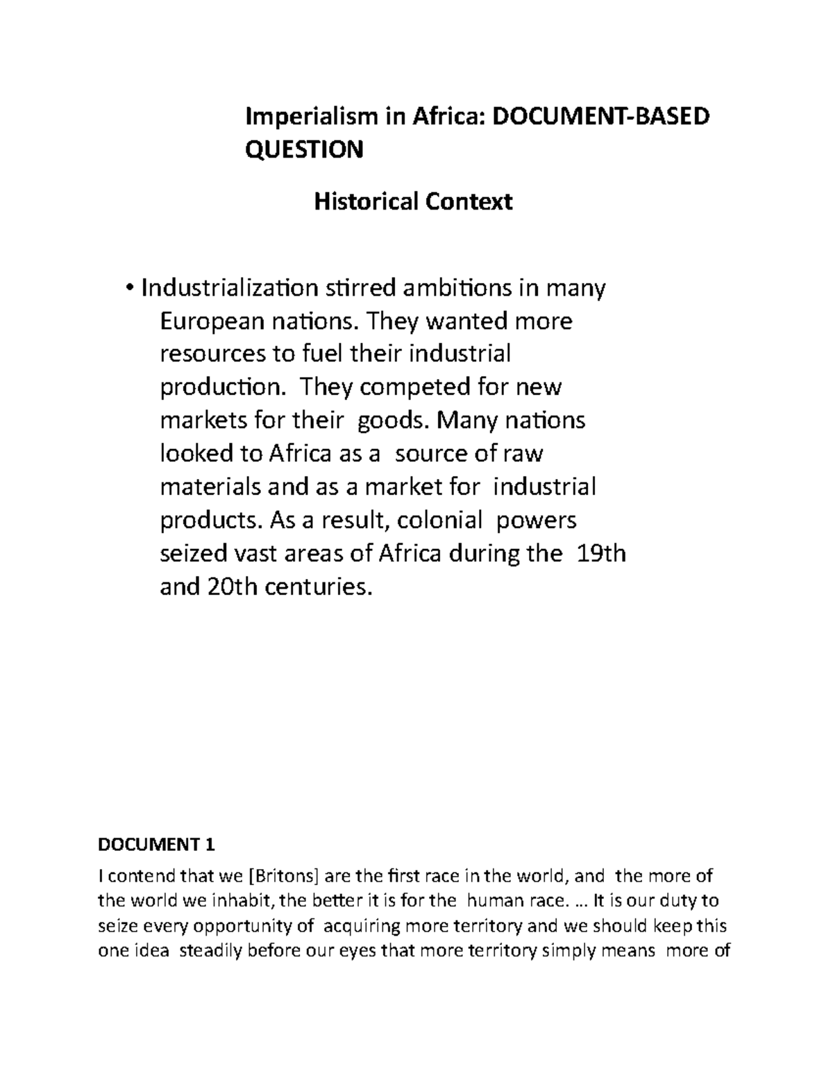 DBQ Imperialism in Africa-1 - Imperialism in Africa: DOCUMENT-BASED ...
