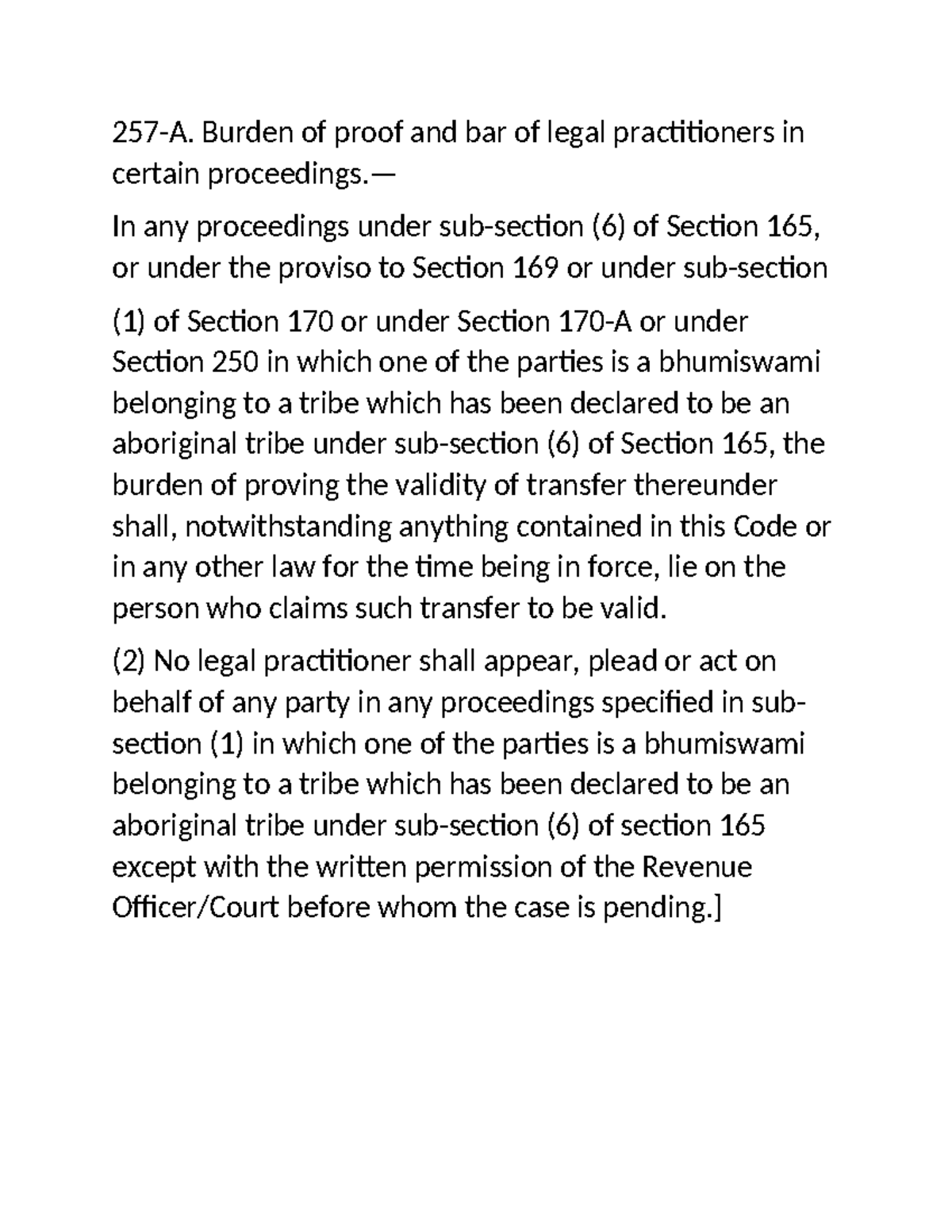 257 - MP land revenue code - 257-A. Burden of proof and bar of legal ...