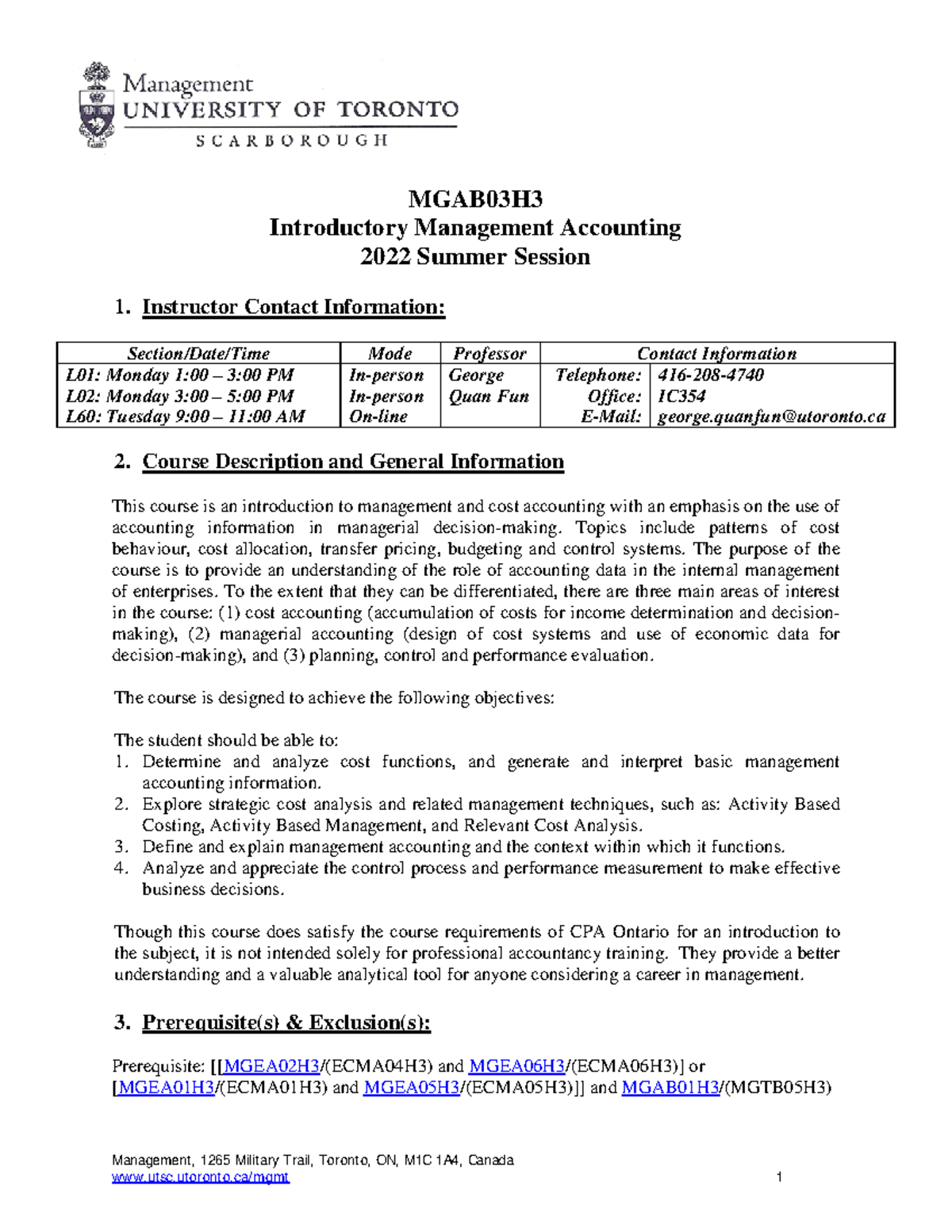 S22 B03 Course Outline - syllabus intro management accounting 2022 ...