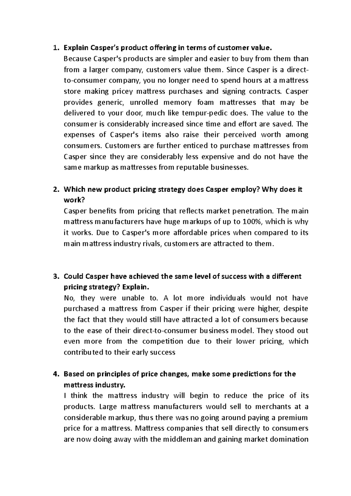 MKT420 Company Cases - Casper - Explain Casper’s product offering in ...