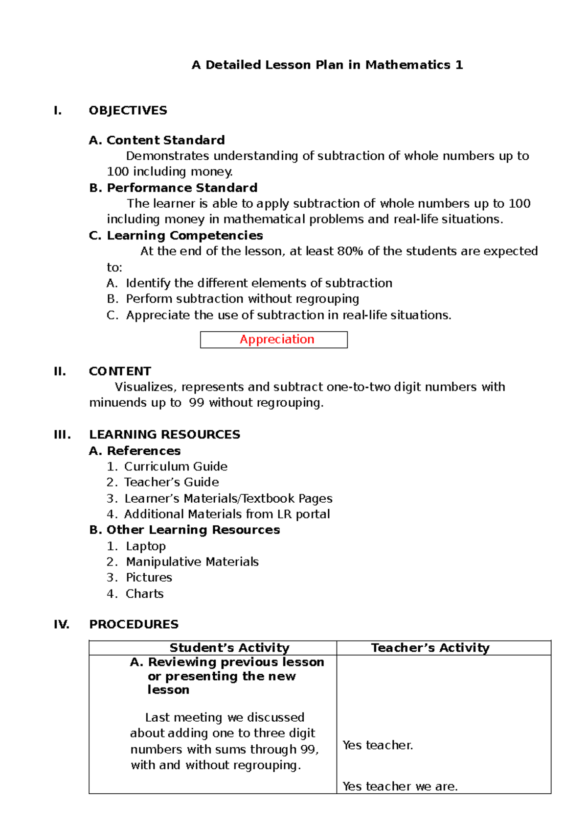 Dlp in faci - Dlp - A Detailed Lesson Plan in Mathematics 1 I ...