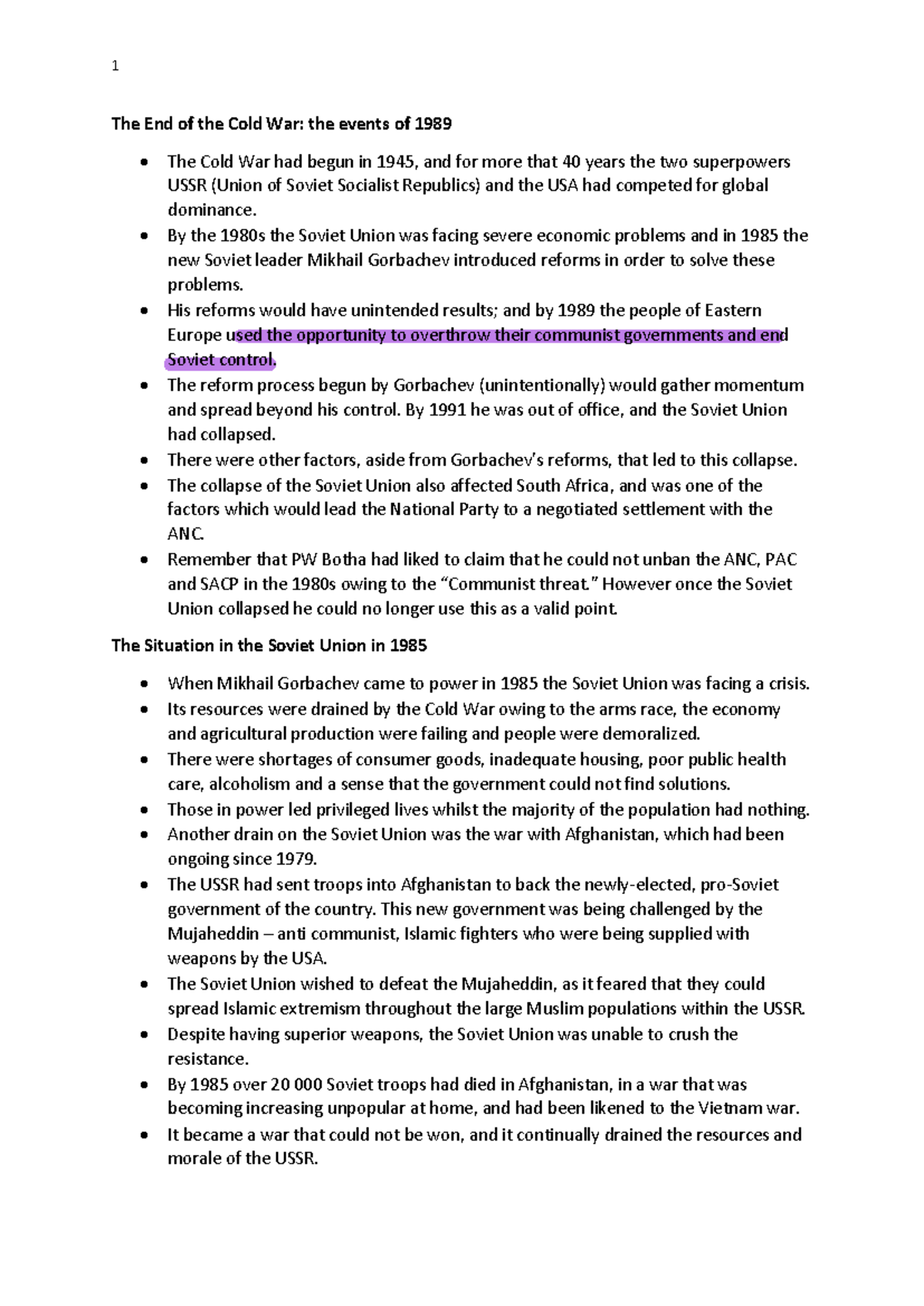 History topic 6 end of cold war - The End of the Cold War: the events ...