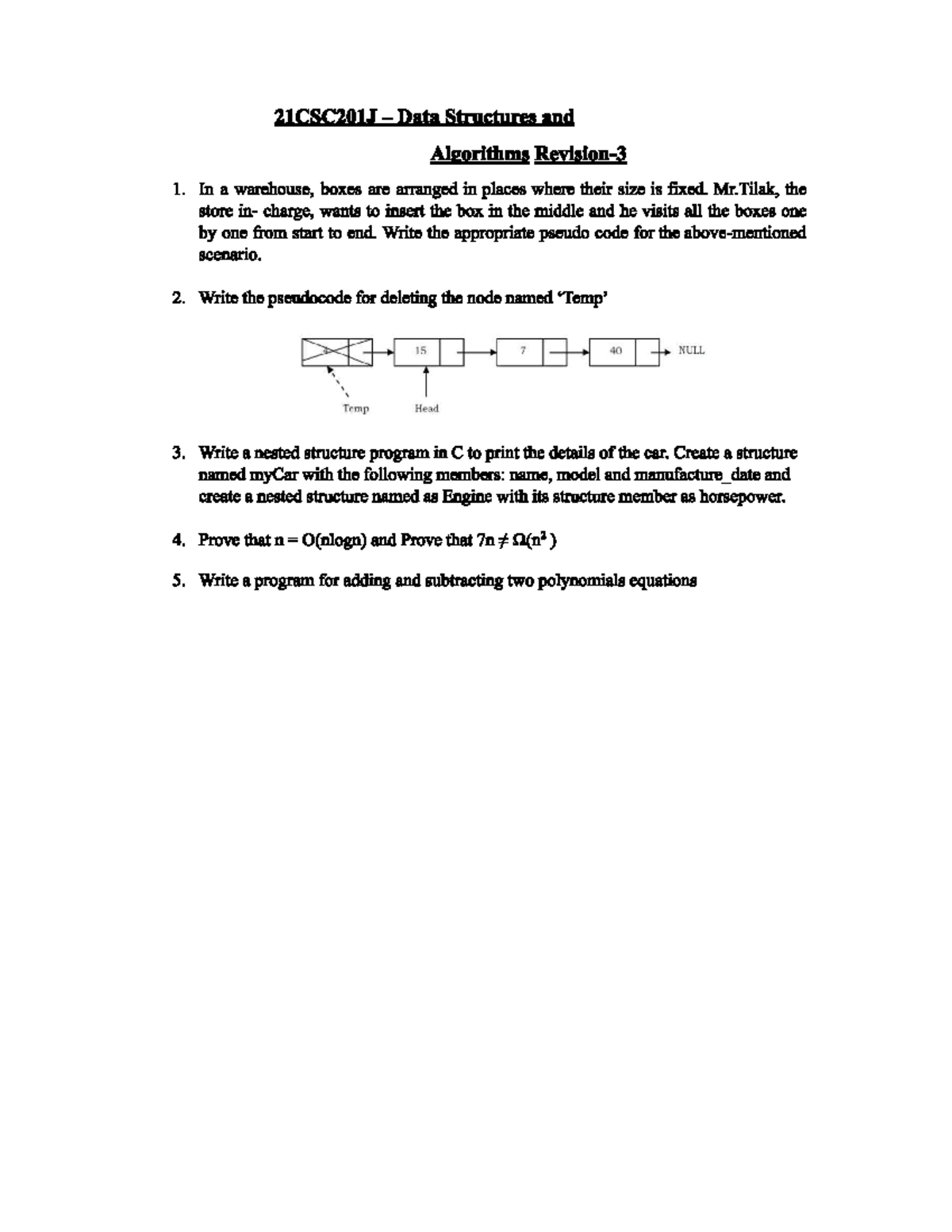 Dsa2 - unit 2 - 21CSC201J Data Structures and Algorithms 1. In a warehouse, boxes are arranged ...