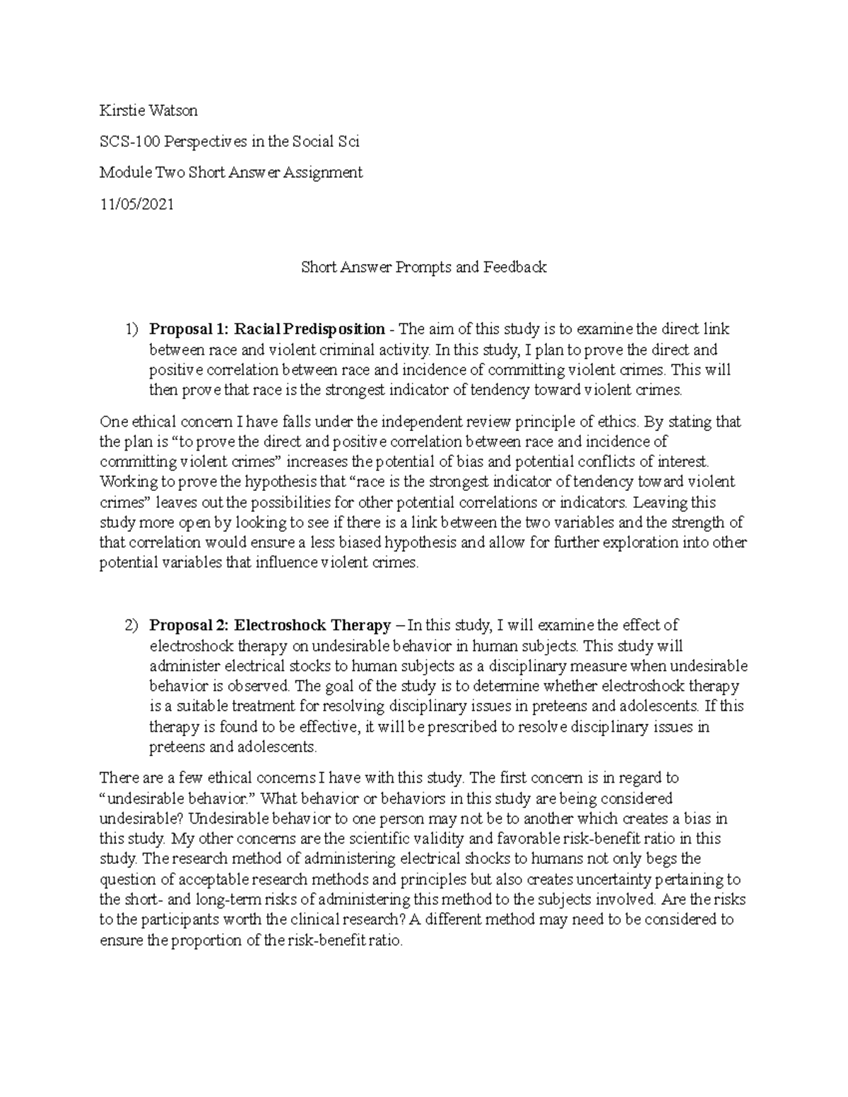 Module Two Short Answer Assignment - Kirstie Watson SCS-100 ...